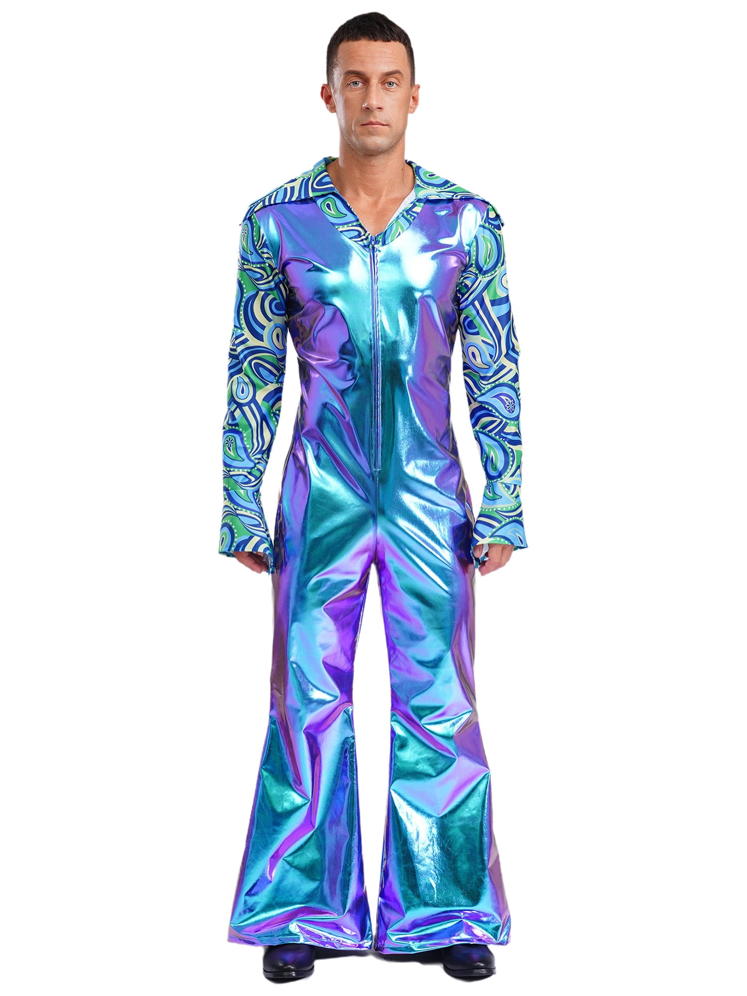 Xnihocha Men's Hippie Rompers 70's Disco Dance Jumpsuit Patchwork ...