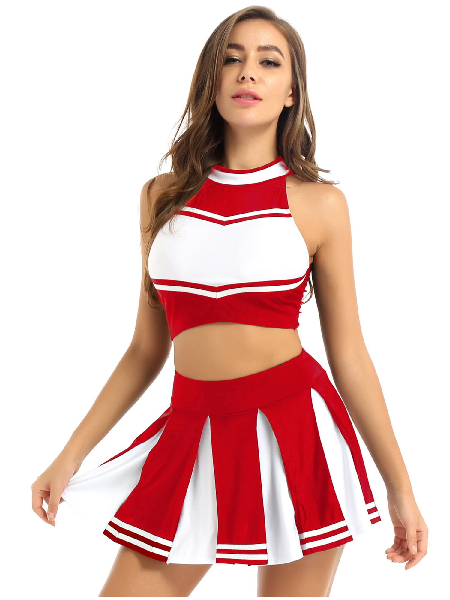 Xnihocha Women Cheer Leader Costume Uniform Crop Top with Pleated Mini ...