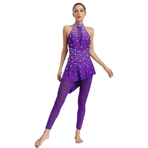 Xnihocha Women Rhinestones Full Body Unitard Gymnastics Leotard Ballet ...