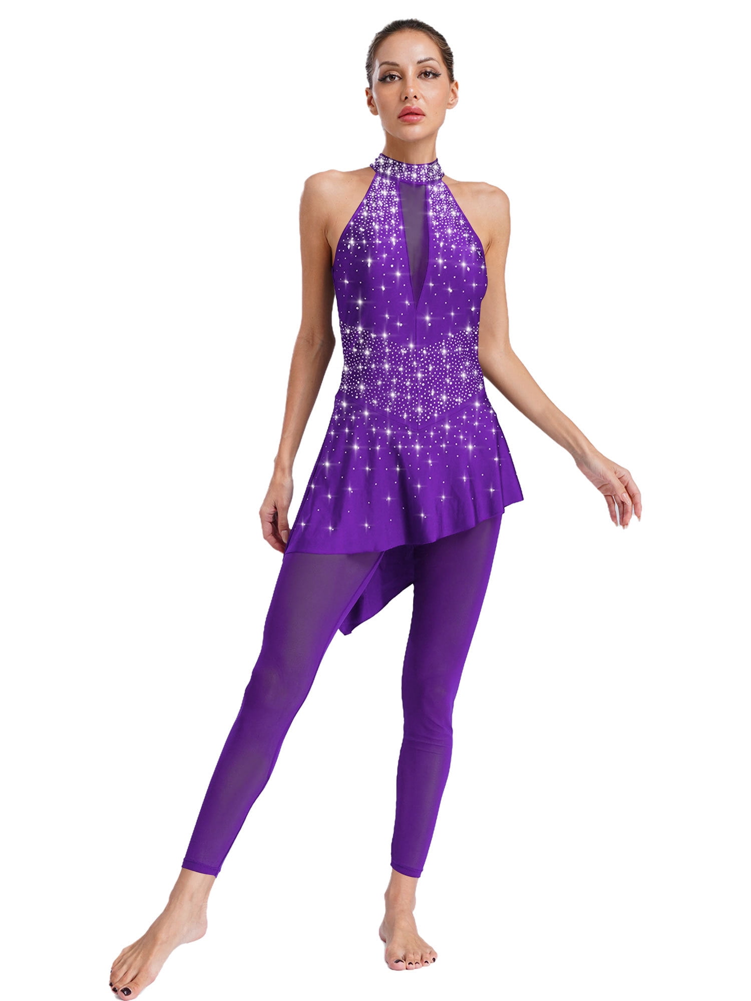 Xnihocha Women Rhinestones Full Body Unitard Gymnastics Leotard Ballet ...