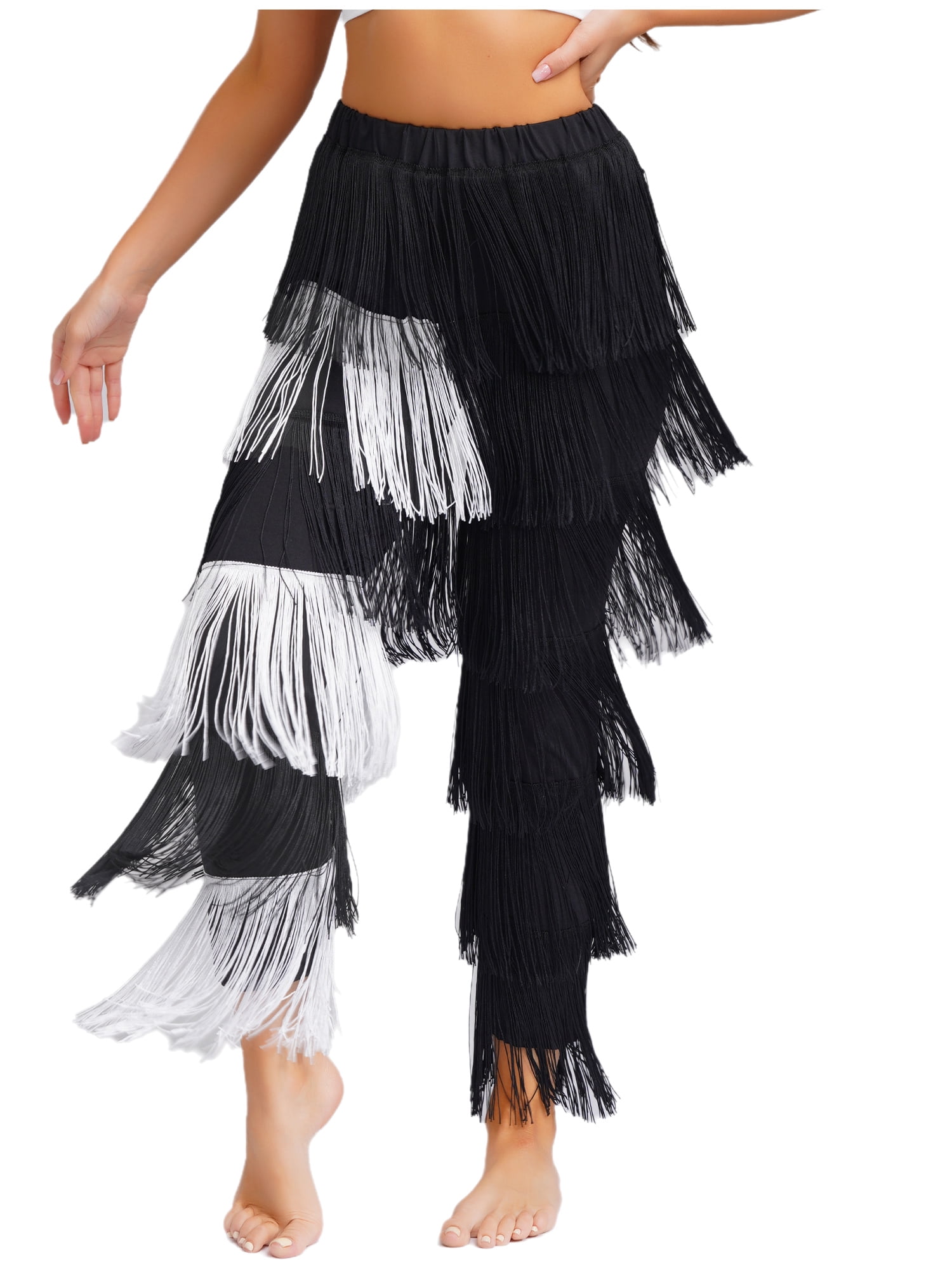 Xnihocha Women's Fringe Cha-cha Tango Salsa Ballroom Latin Dance Pants ...