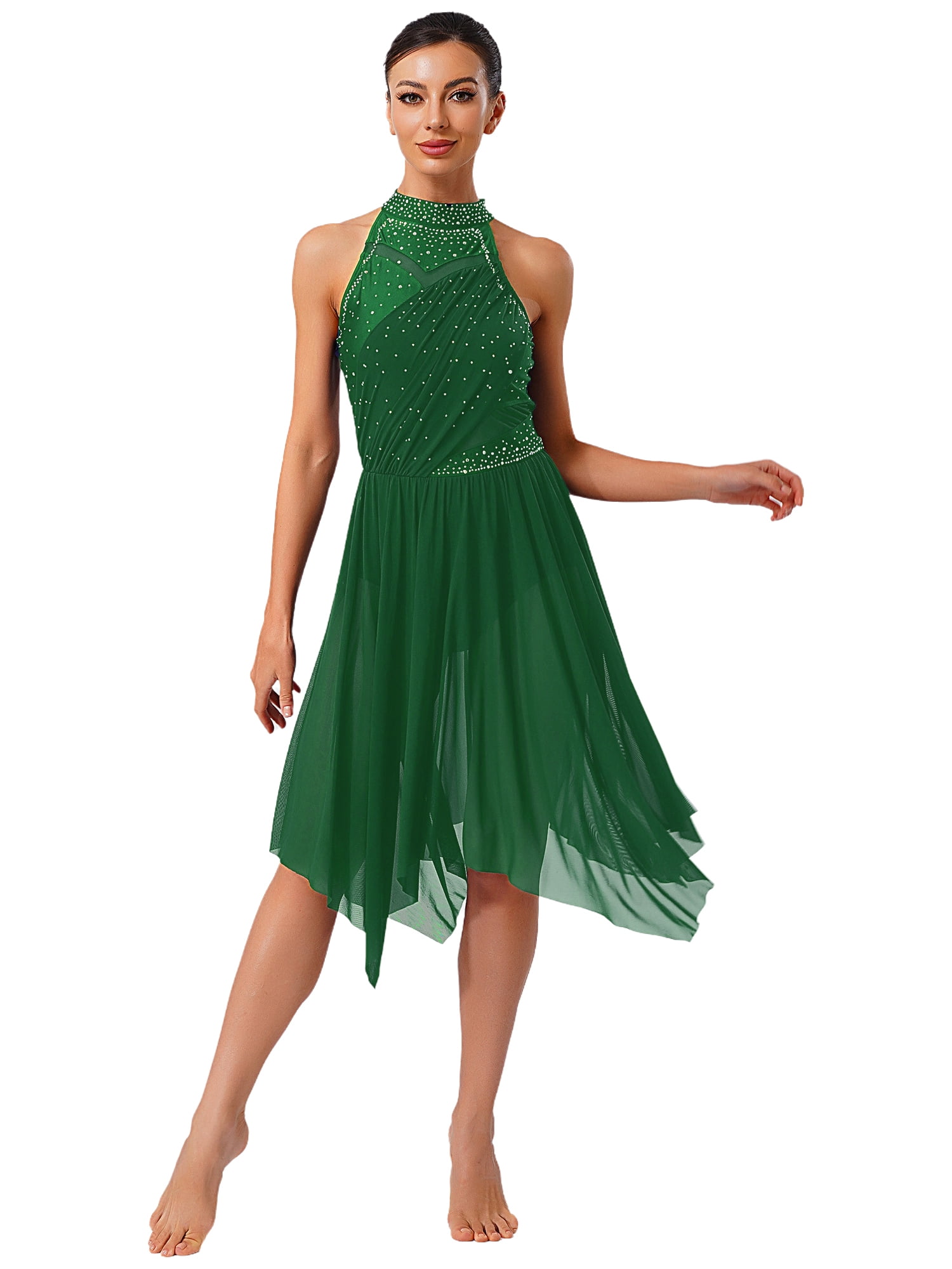 Xnihocha Women's Lyrical Ballet Dance Dress Sparkly Rhinestones ...