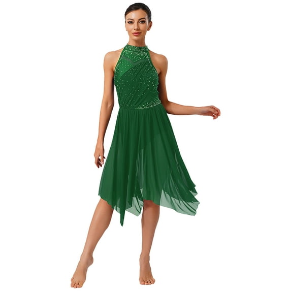 Xnihocha Women's Lyrical Ballet Dance Dress Sparkly Rhinestones ...