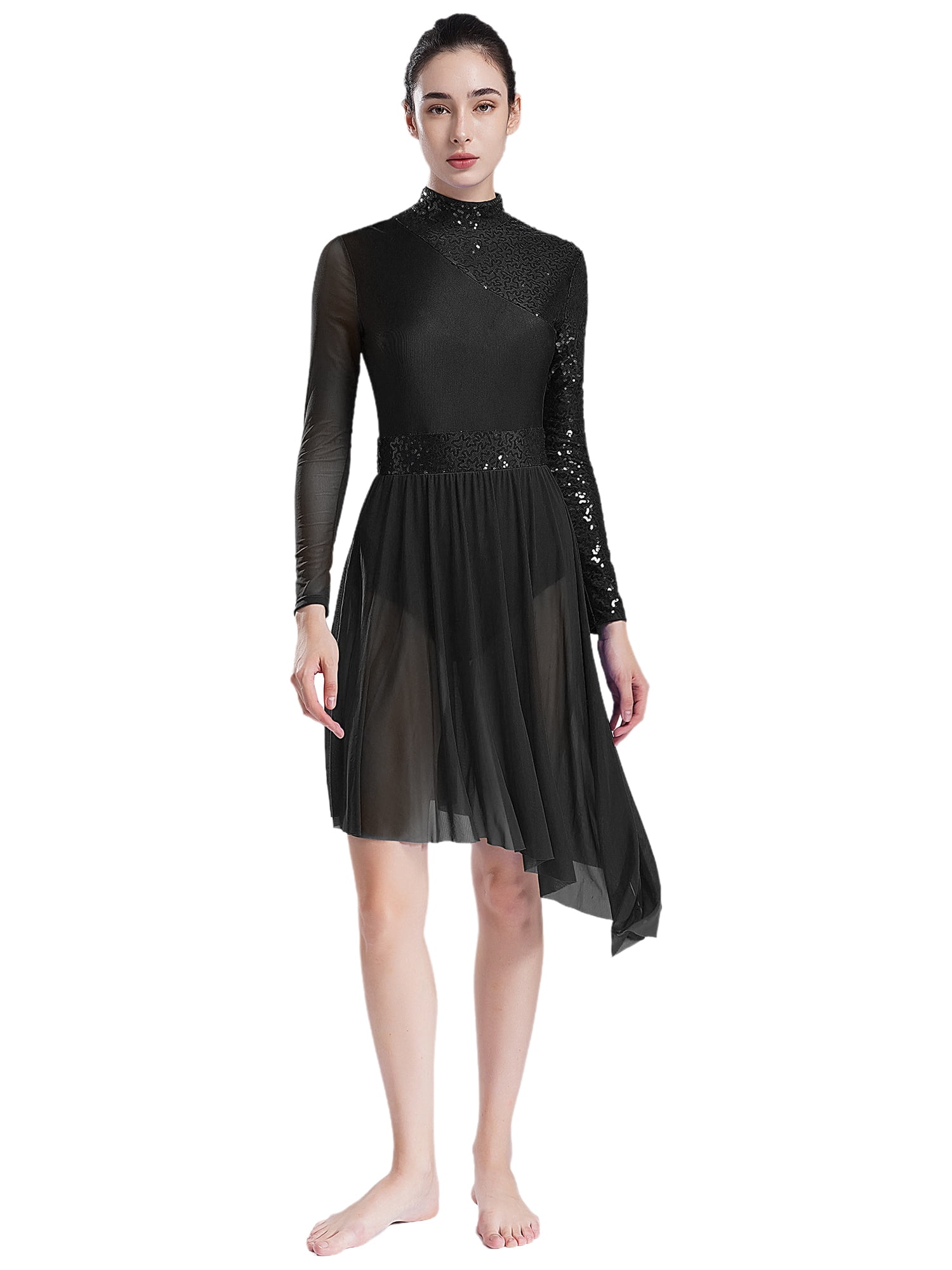 Xnihocha Womens Sparkly Ballet Skirted Leotard Lyrical Dance Dress Adult Irregular Tulle Dresses ...