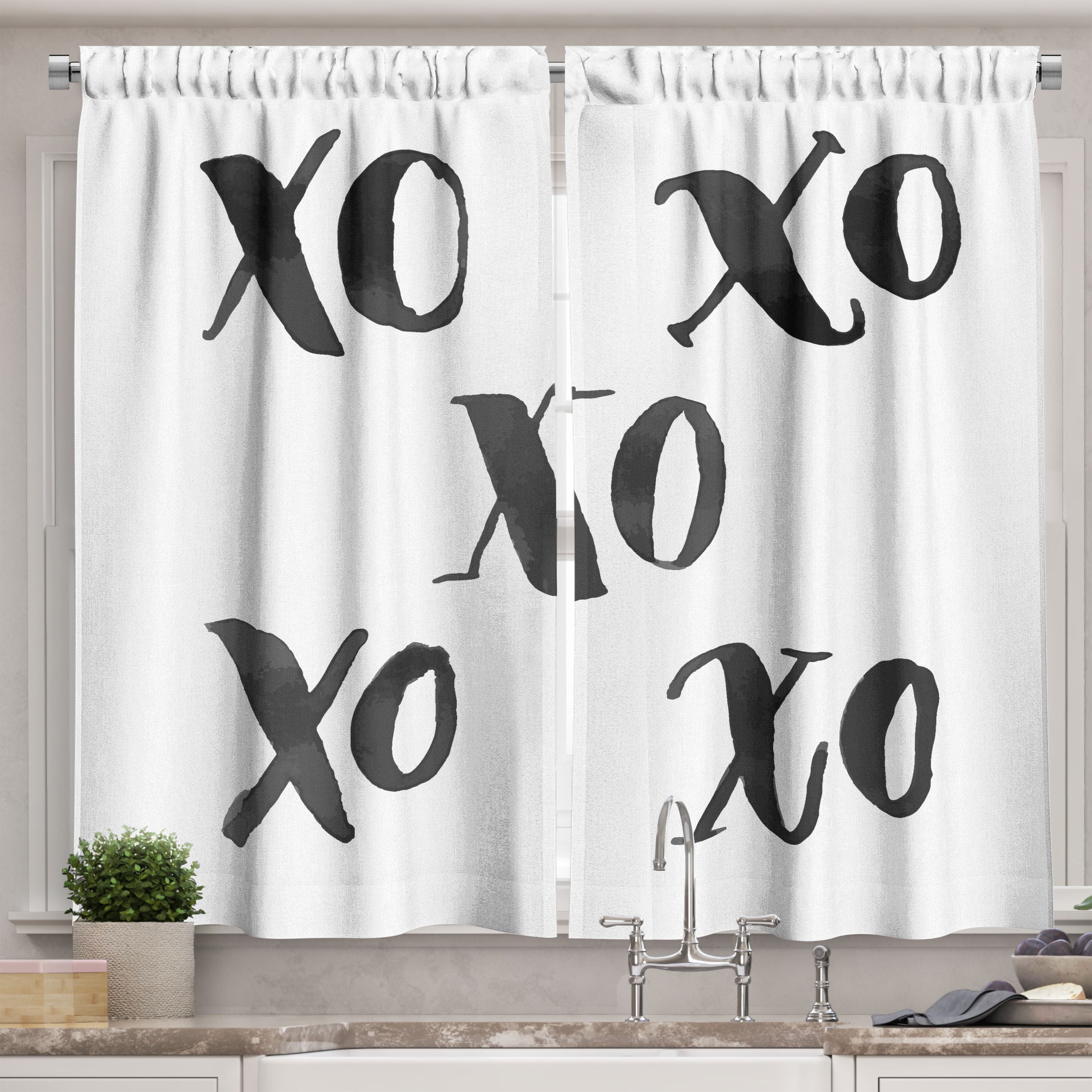 Xo Curtains 2 Panels Set, Hugs and Kisses Letters Written Classic Old ...