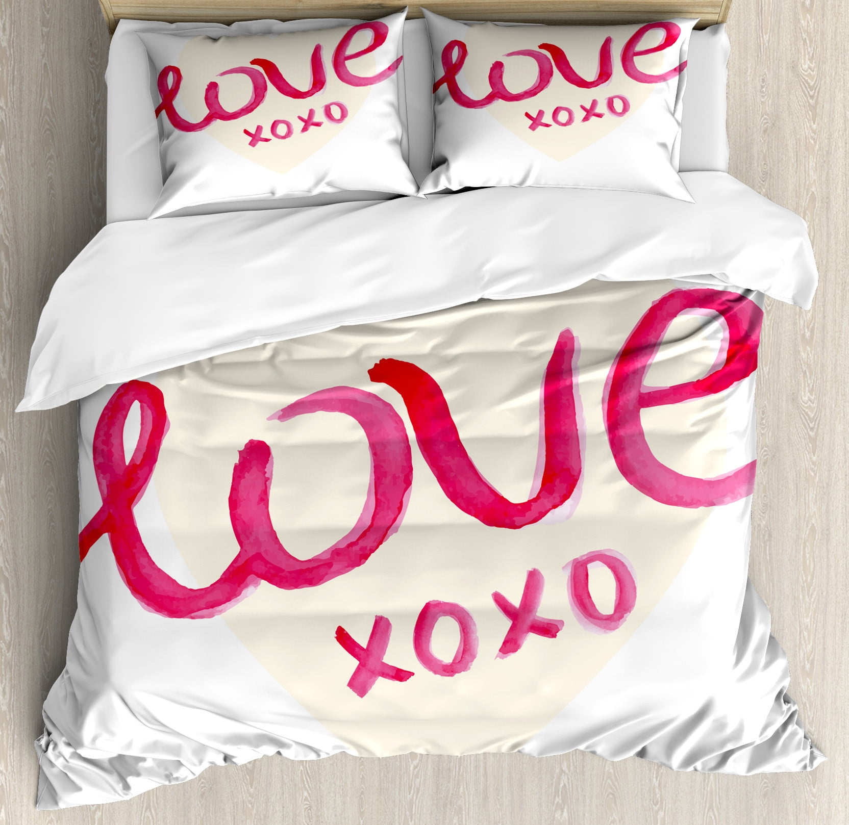 Xo Duvet Cover Set, Love Typography on a Heart with Kisses Letters ...