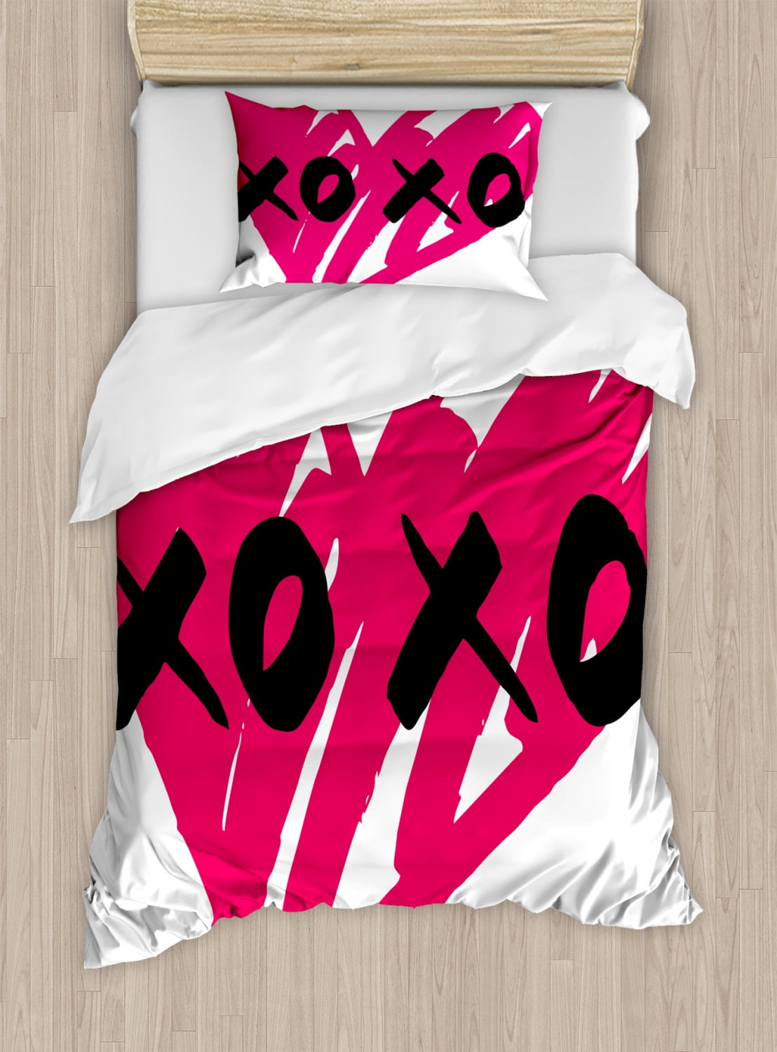 Xo Duvet Cover Set, Lovers Heart with Kisses Sign Abstract Calligraphy ...
