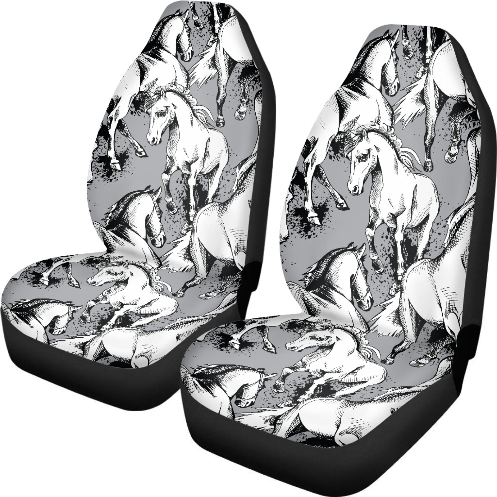 Xoenoiee 2 PCS Car Front Seat Covers, Auto Seat Cover White Horse Gray ...