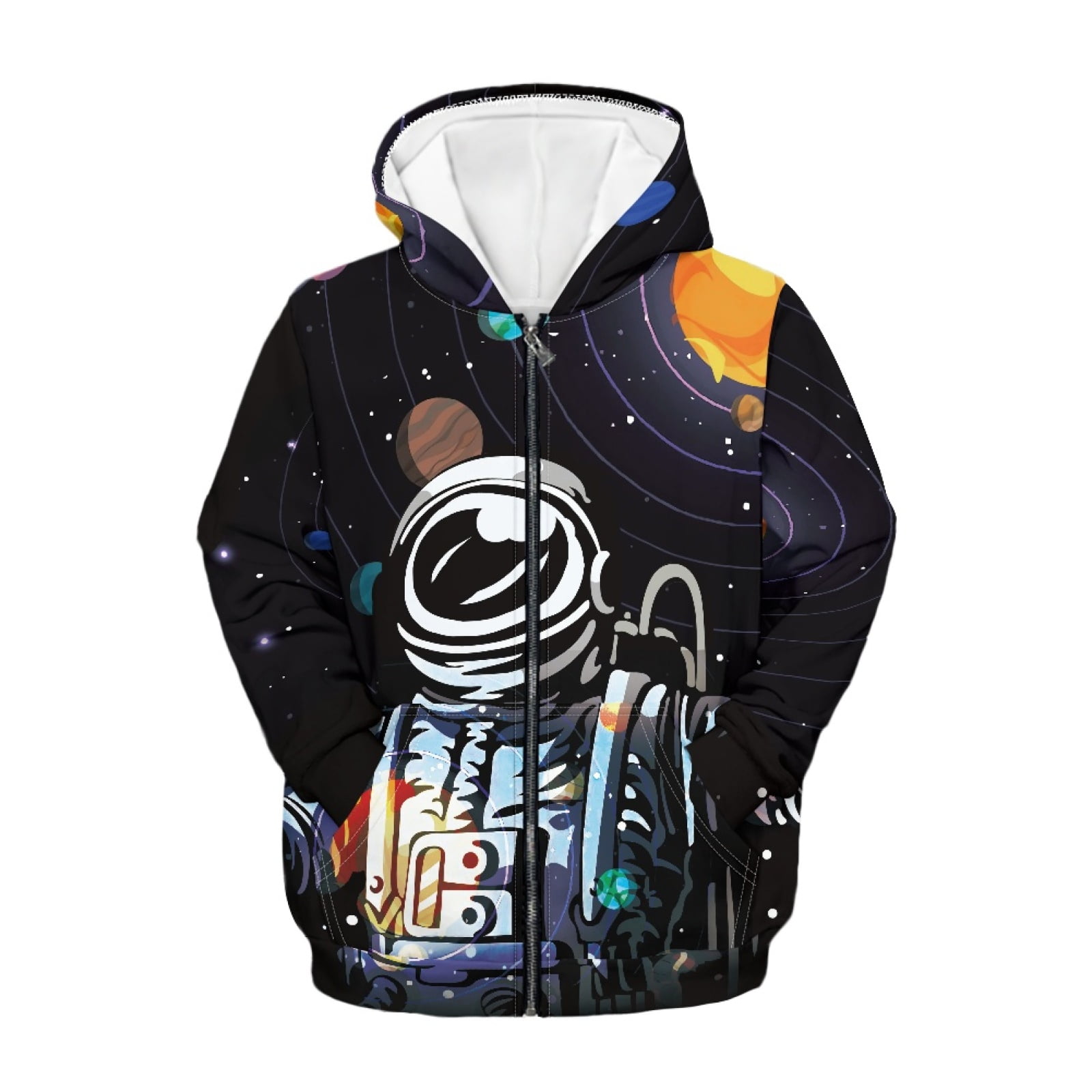 Xoenoiee Astronaut Solar Planets Print Teens Zip Up Hoodie Kids Unisex ...