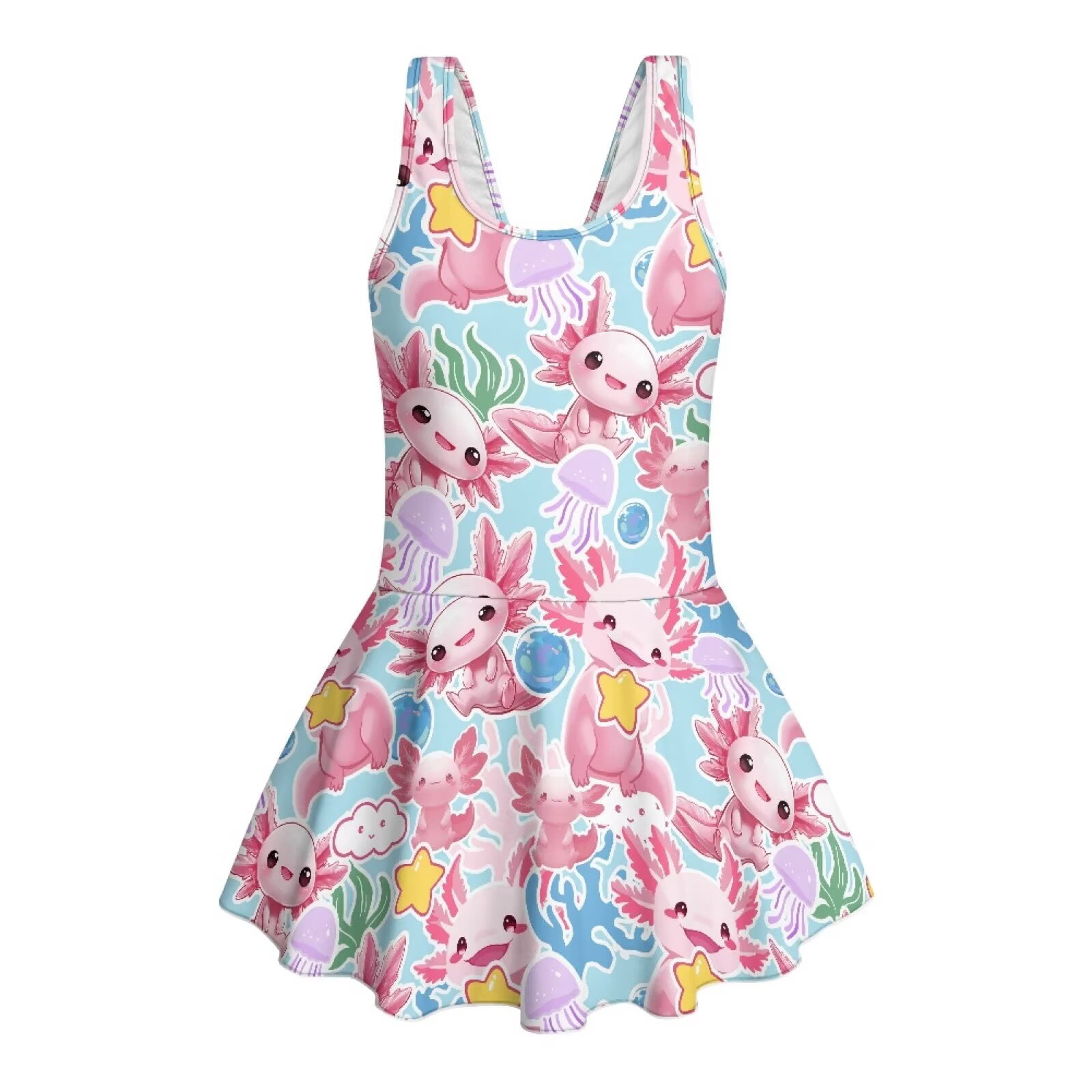 Xoenoiee Axolotl Jellyfish Coral Star Cloud Print Girls One Piece ...