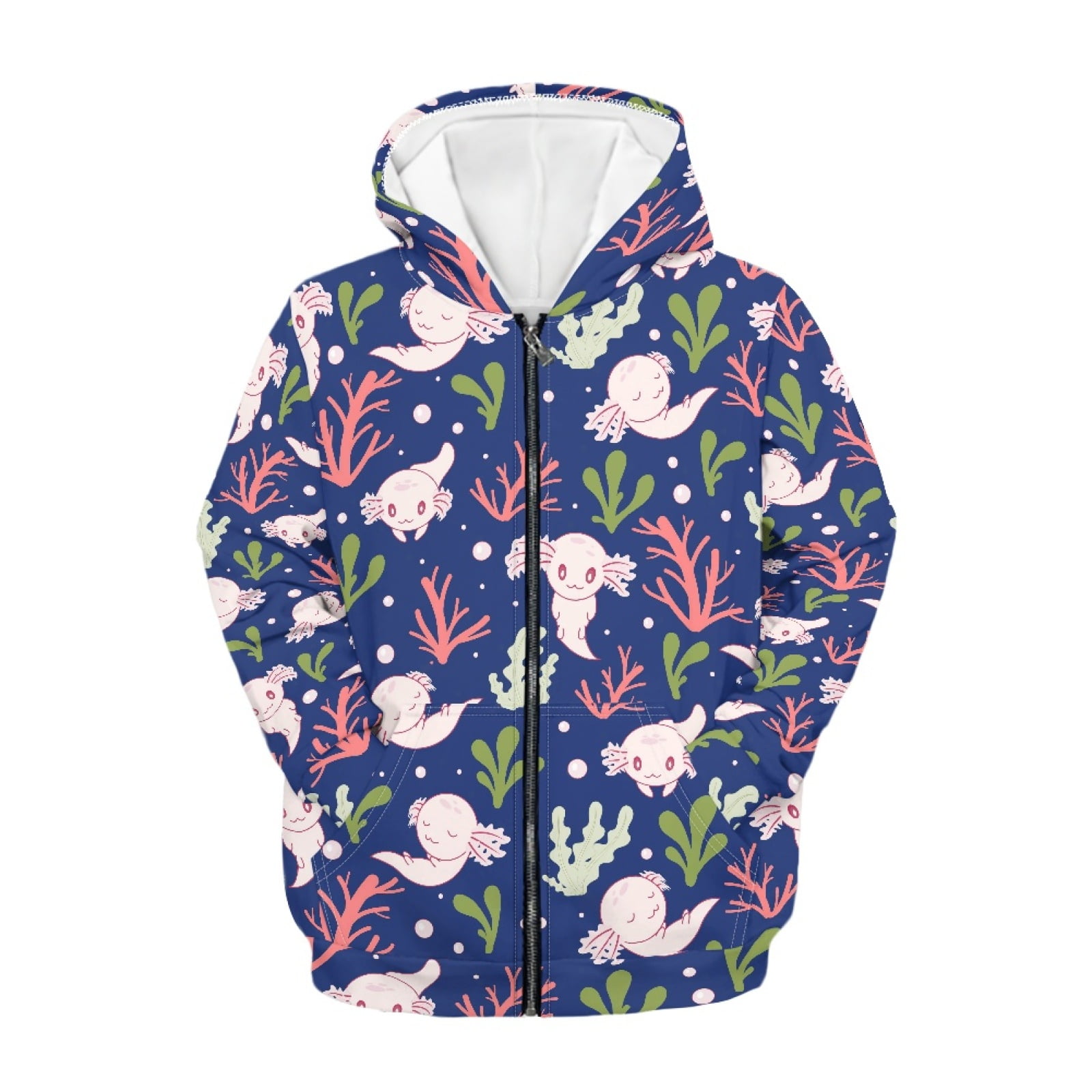 Xoenoiee Axolotl Water Plants Girls Boys Zip-Up Hoodies Kids Fall Winter Warm Sweatshirt Jacket ...