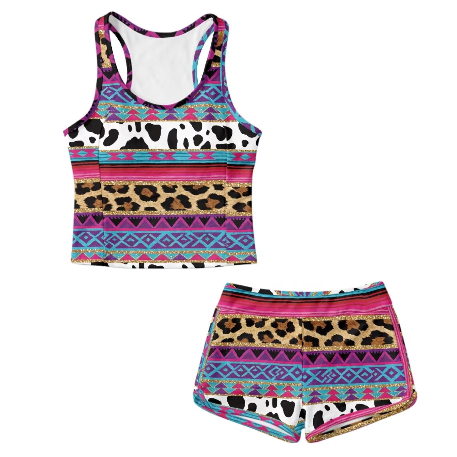 Xoenoiee Aztec Cow Leopard American Tribal Print Girls Swimsuits Two ...