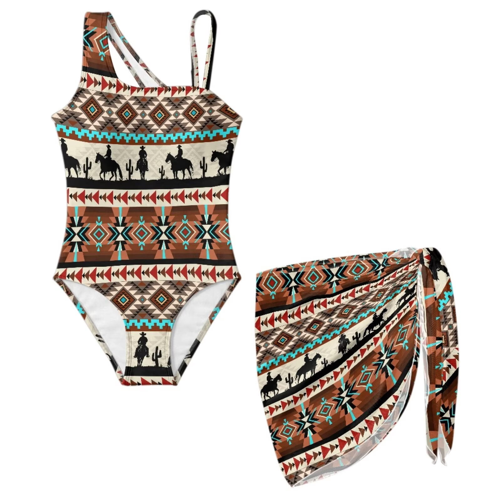 Xoenoiee Aztec Horse Cactus American Tribal Print Girls Swimsuit One ...