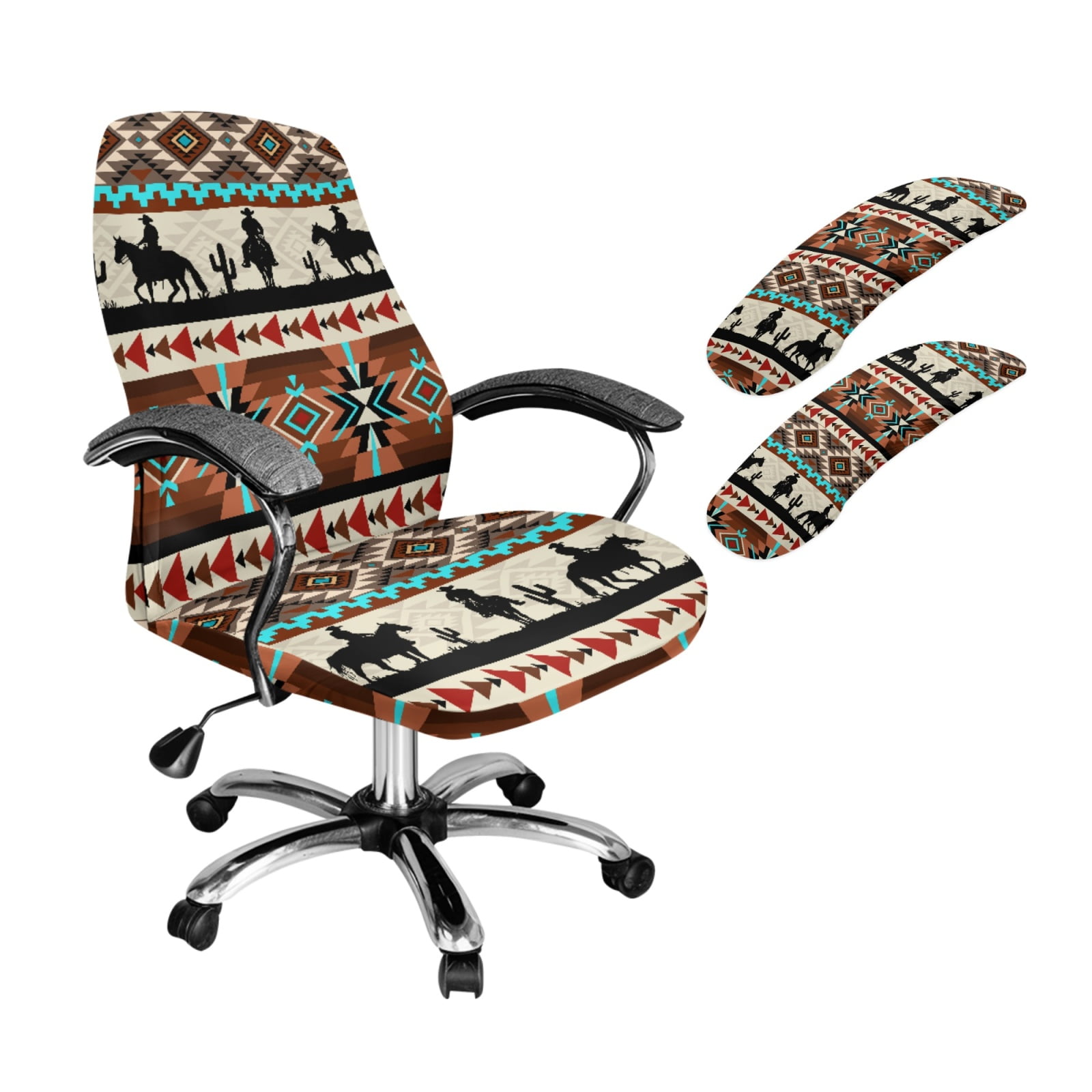Xoenoiee Aztec Horse Cactus Print Office Chair Cover Set with Armrest ...