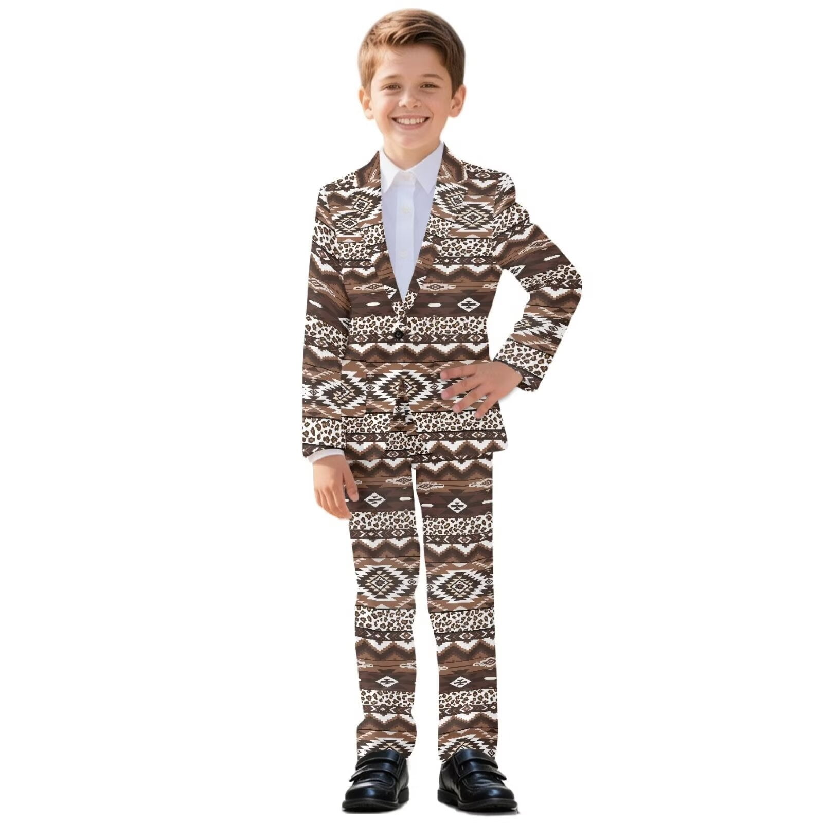 Xoenoiee Aztec Leopard American Tribal Print Boys Suit Slim Fit Formal ...