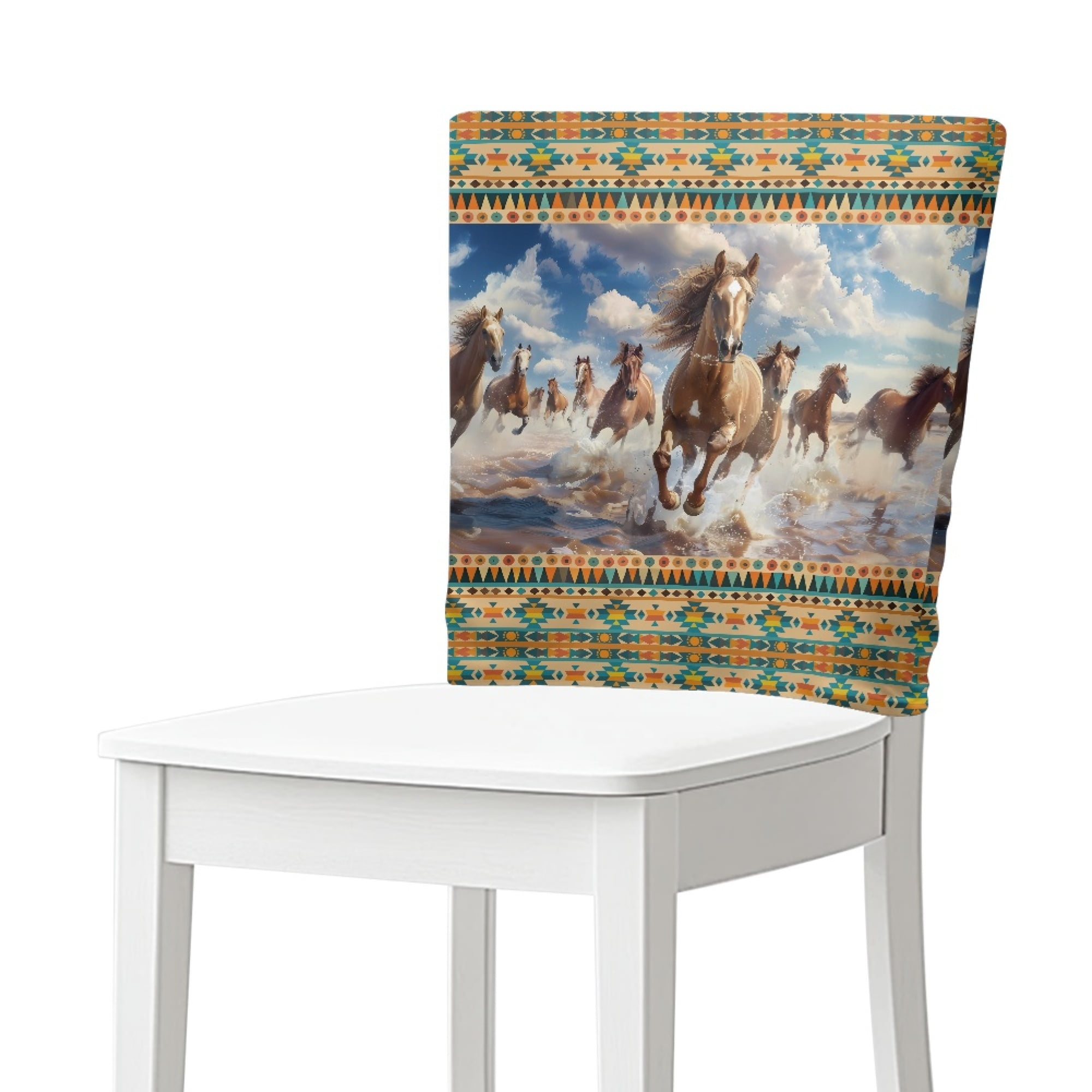 Xoenoiee Aztec Tribe Geometric Horse Print Chair Back Covers for Dining ...