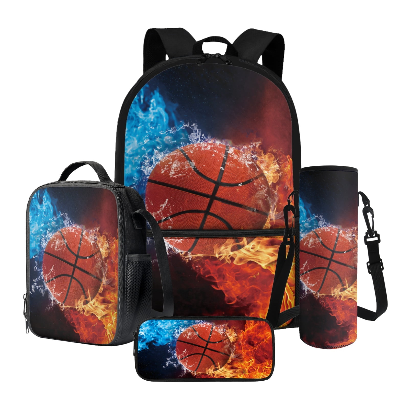 Xoenoiee Basketball Fire Water Print Backpack for Boys Girls Schoolbag ...