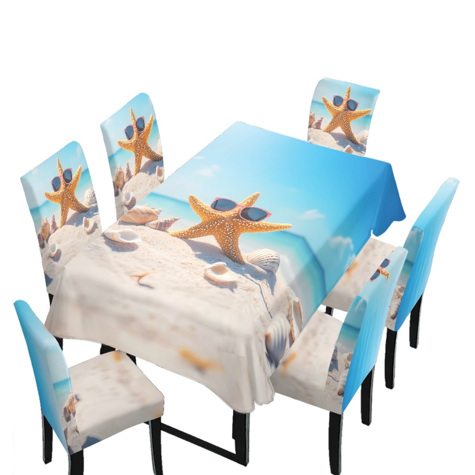 Xoenoiee Beach Starfish Conch Seashell Print Dining Table and Seat ...