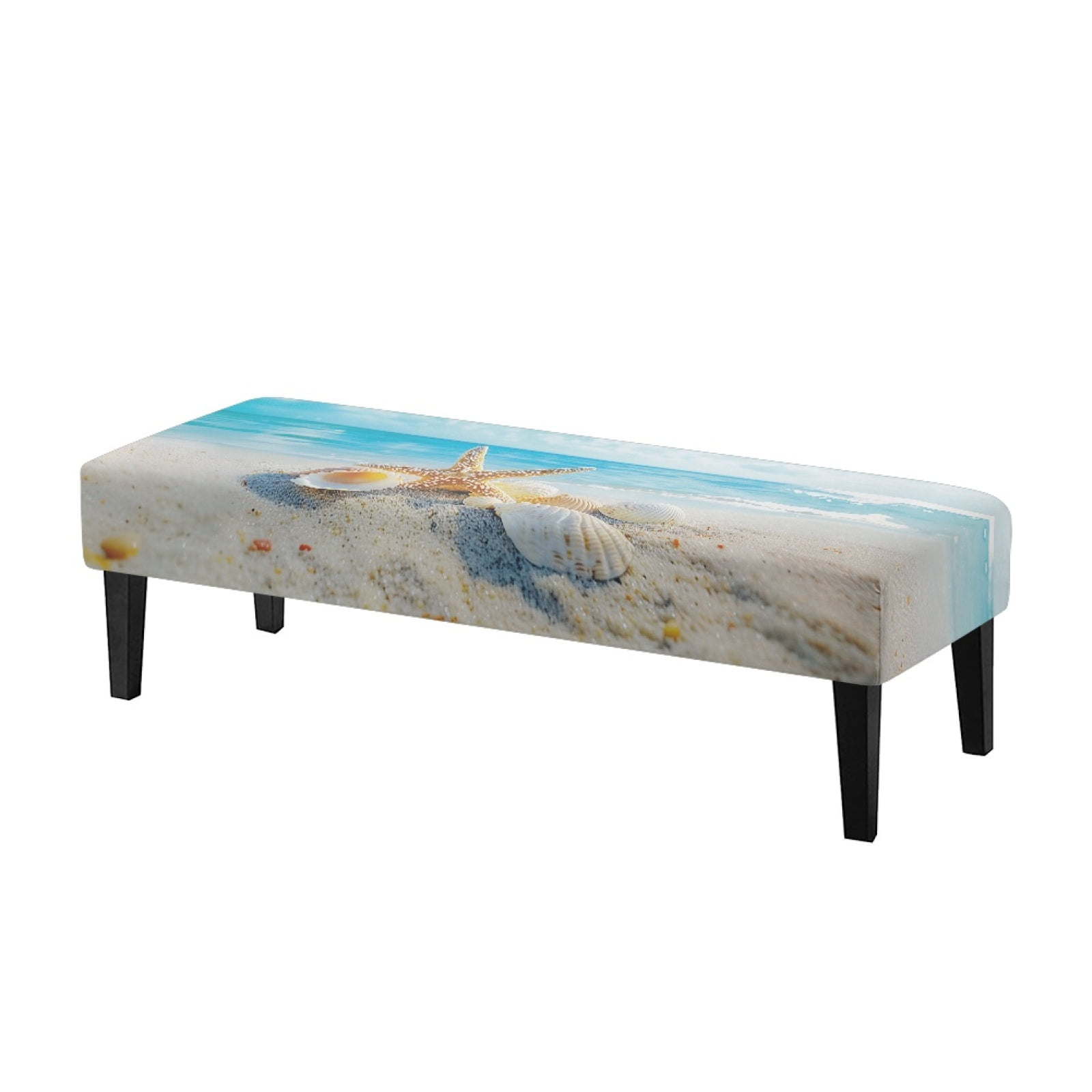 Xoenoiee Beach Starfish Seashell Conch Print Waterproof Bench Cover, Stretch Dining Bench Cover ...
