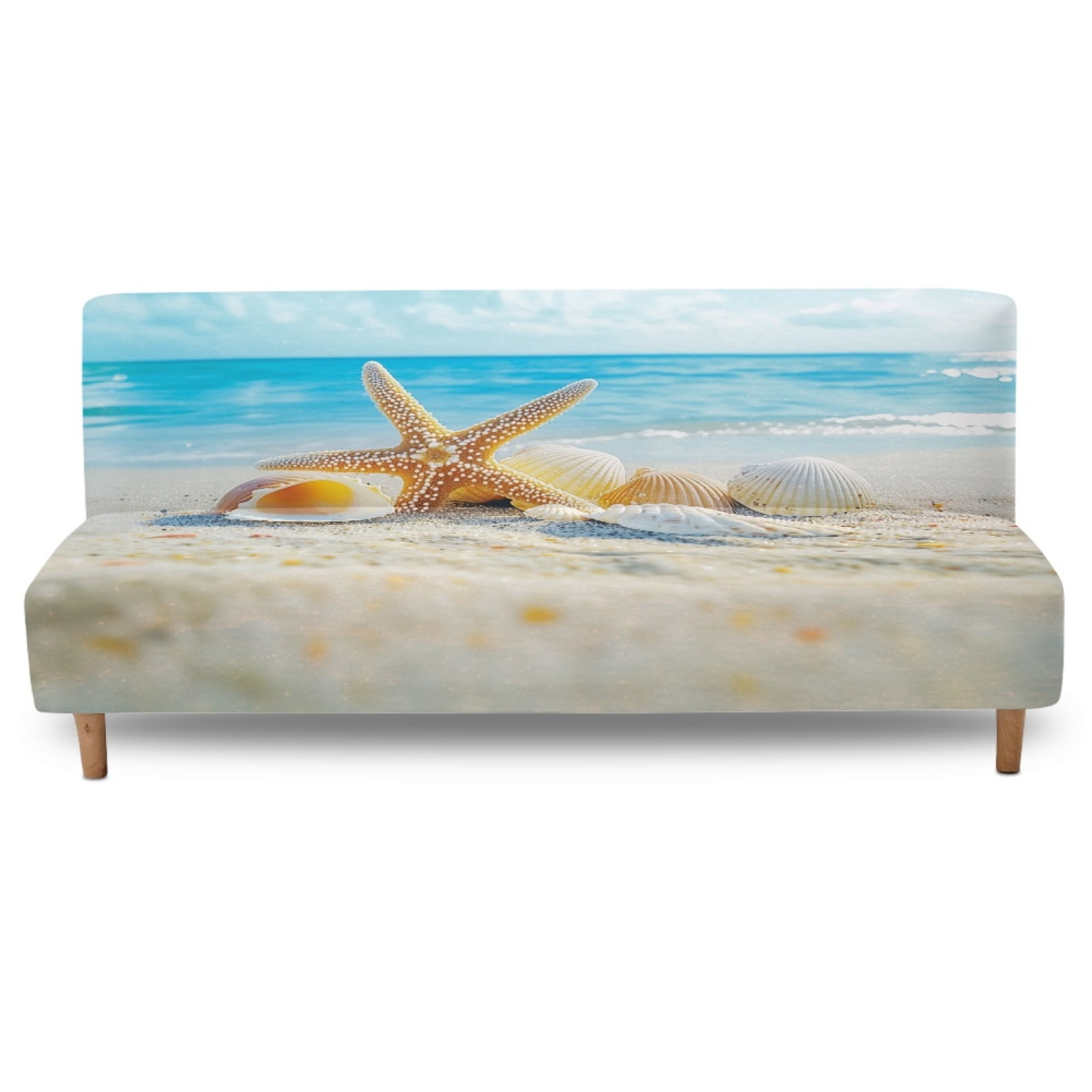 Xoenoiee Beach Starfish Seashell Pattern Stretch Armless Futon Cover ...