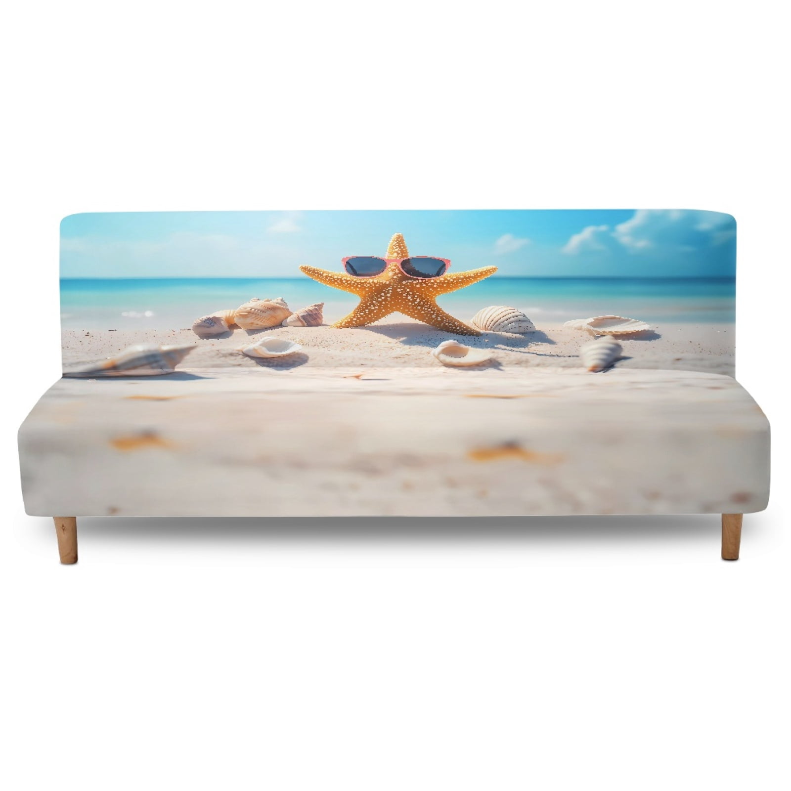 Xoenoiee Beach Starfish Sunglasses Seashell Conch Print Armless Sofa ...