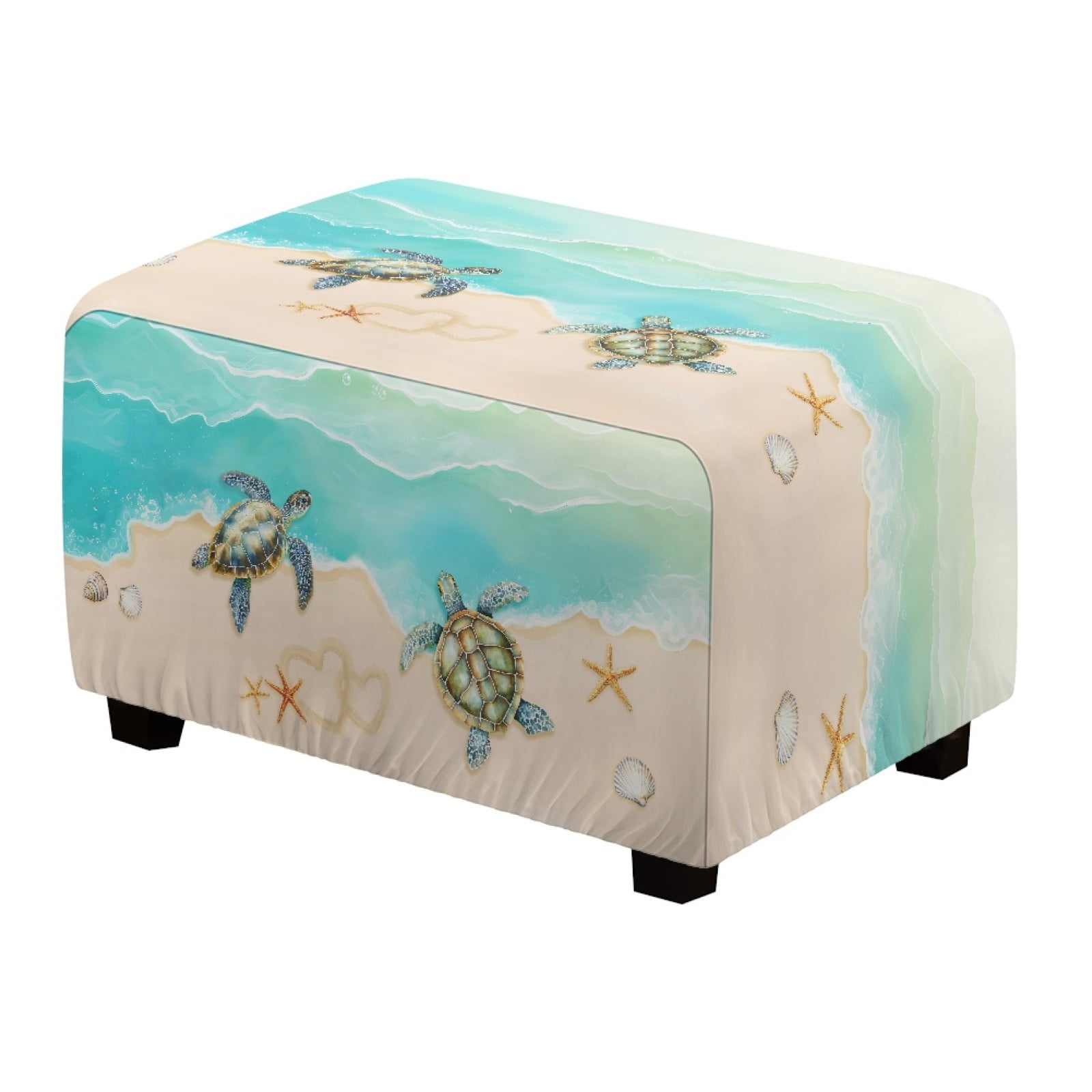 Xoenoiee Beach Turtle Print Ottoman Cover, Soft Knitted Jacquard Cover ...
