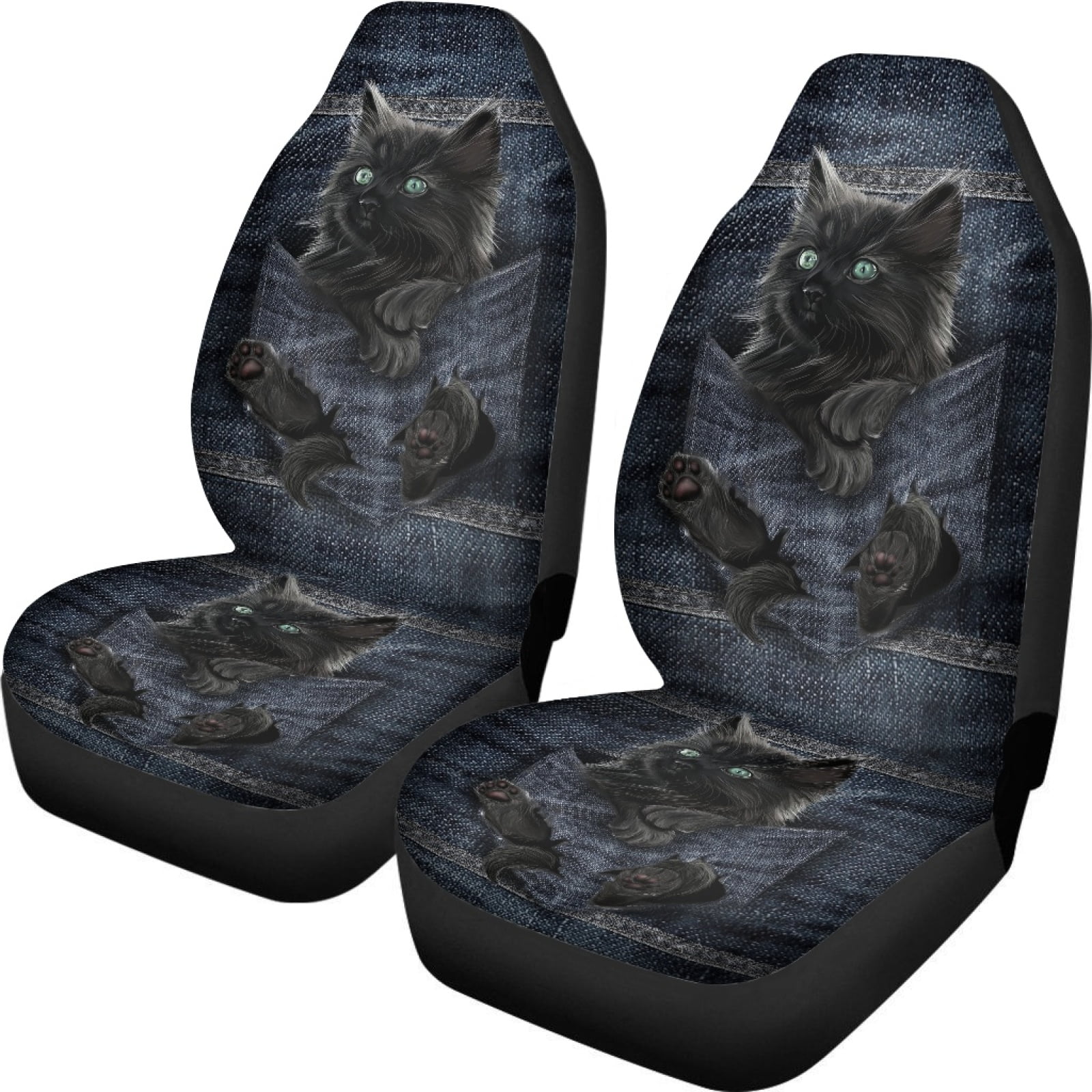 Xoenoiee Black Cat Denim Pocket Pattern Car Seat Covers for Women Men 2 ...