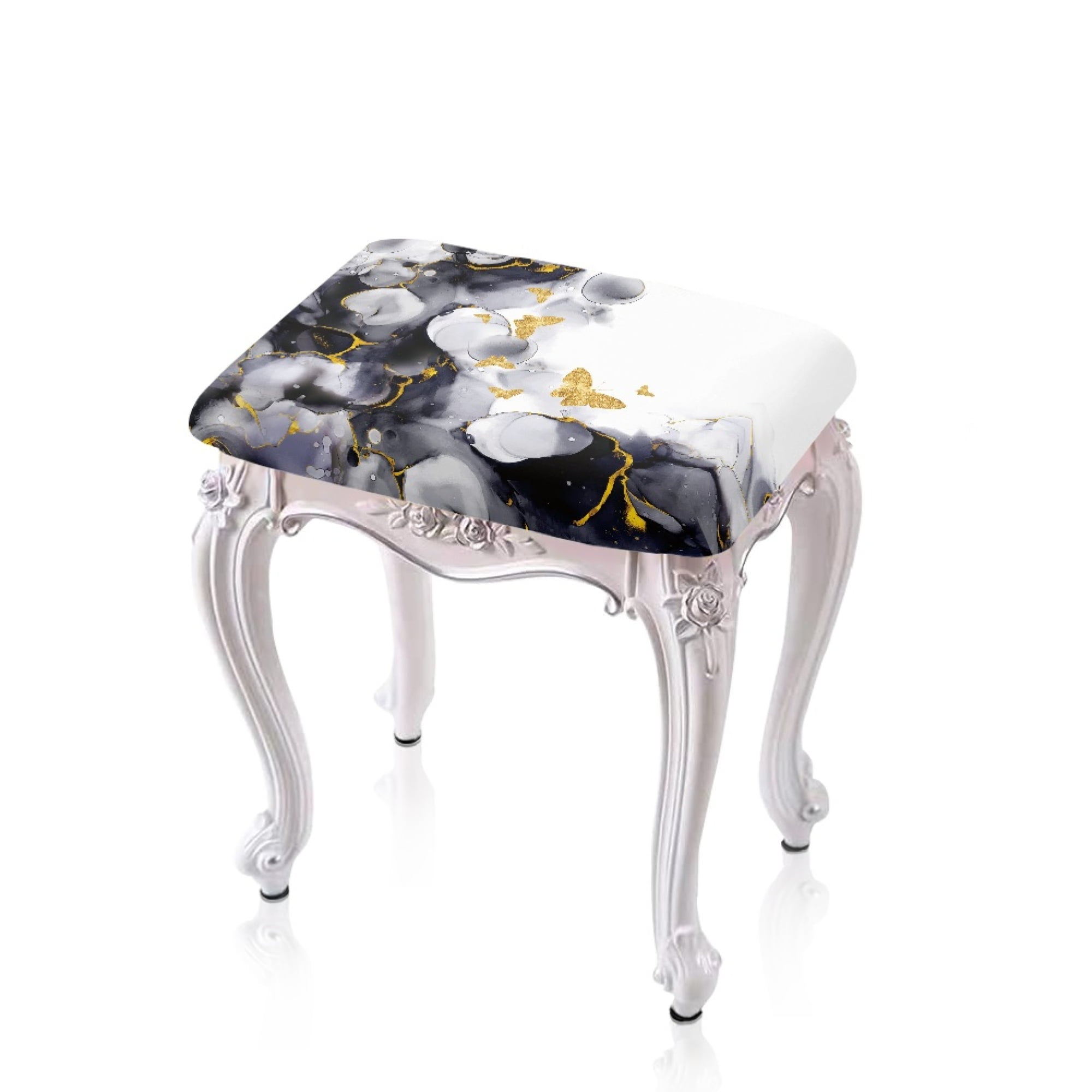 Xoenoiee Black Golden Marble Butterfly Print Stool Covers Rectangle ...