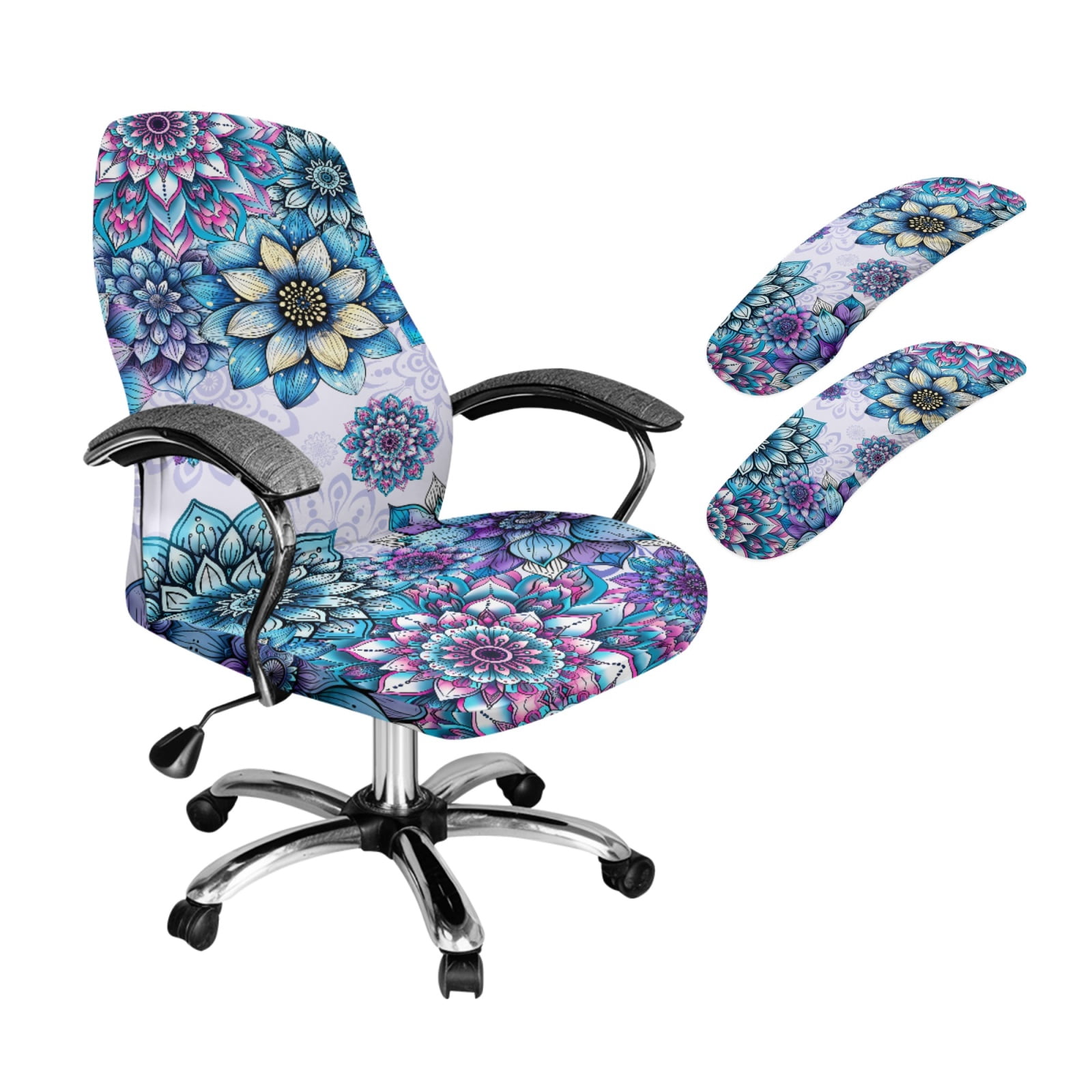 Xoenoiee Blue Boho Mandala Flower Print 3 Pcs Office Chair Cover with ...