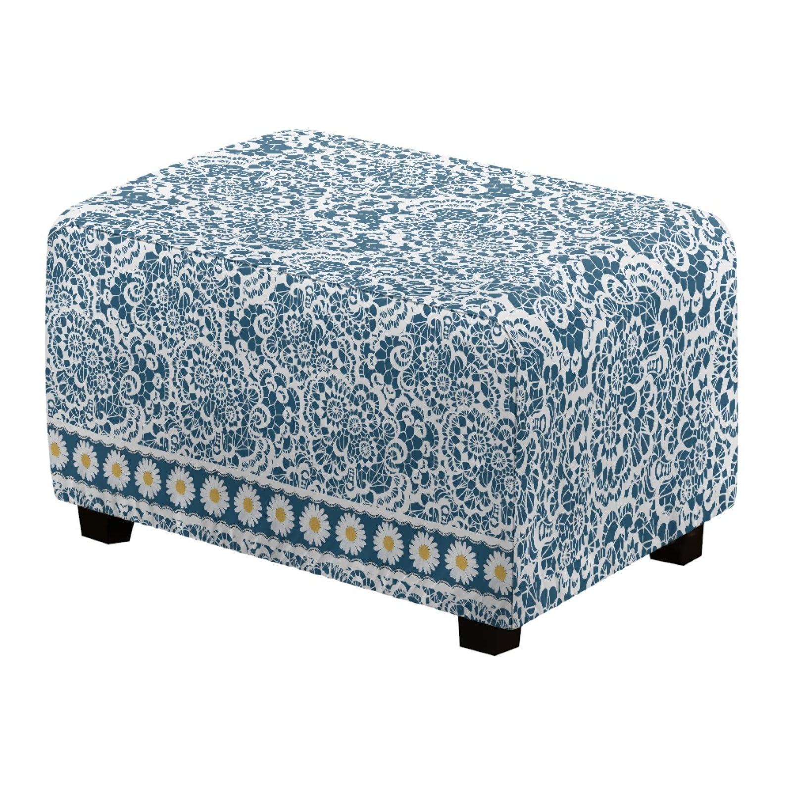 Xoenoiee Blue Daisy Flower Print High Stretch Ottoman Cover with ...