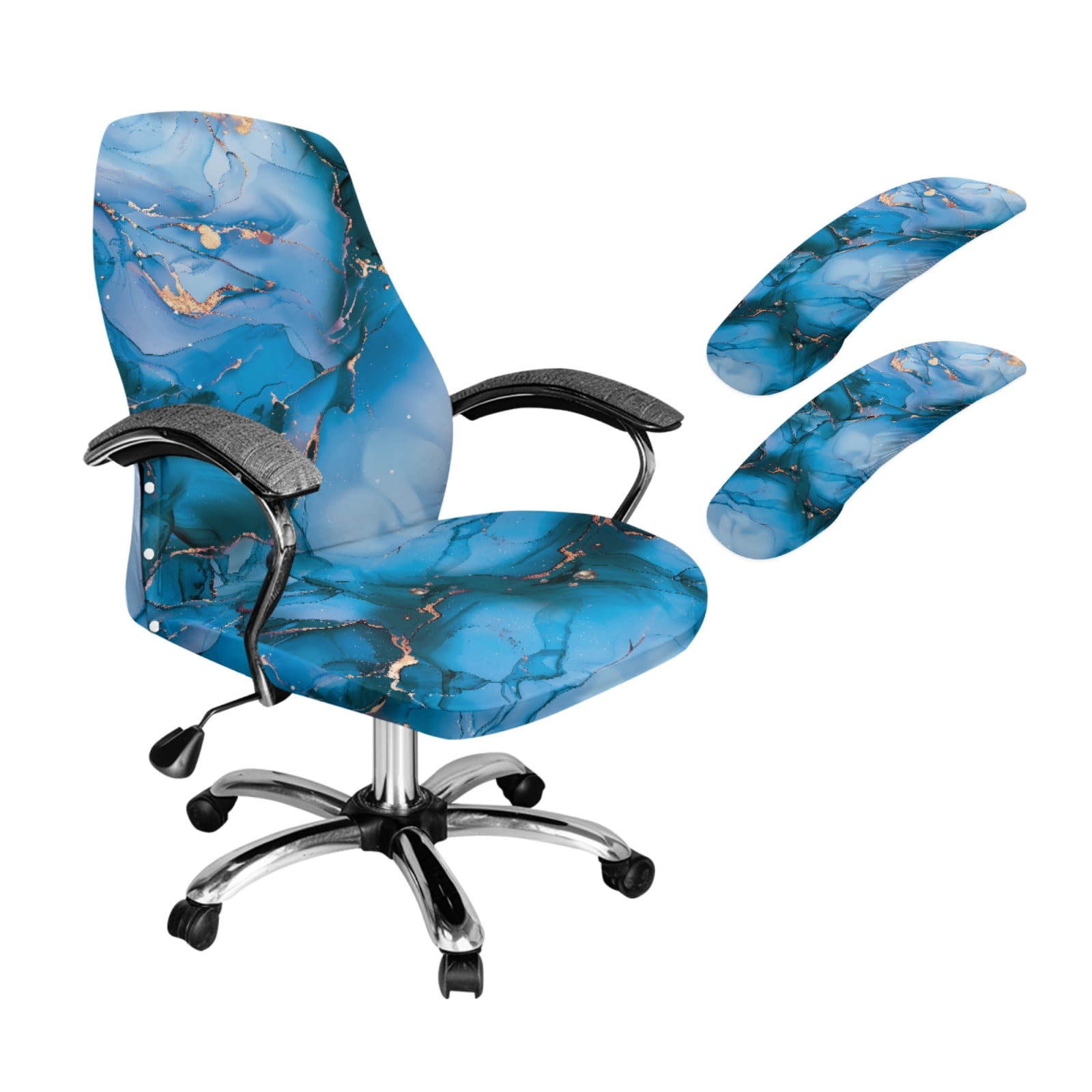 Xoenoiee Blue Marble Pattern Office Chair Cover Set Stretch Desk Chair ...
