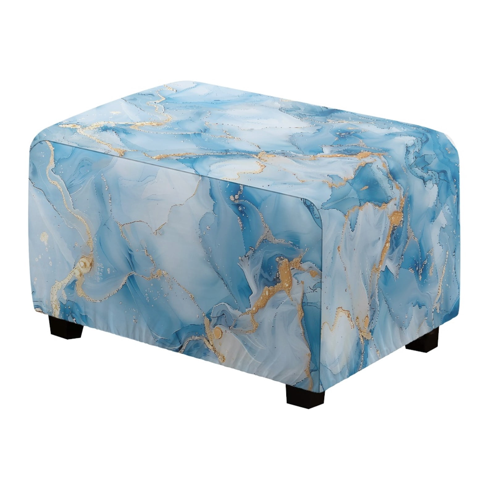 Xoenoiee Blue Marble Print Ottoman Cover Rectangular, Stretch Jacquard ...