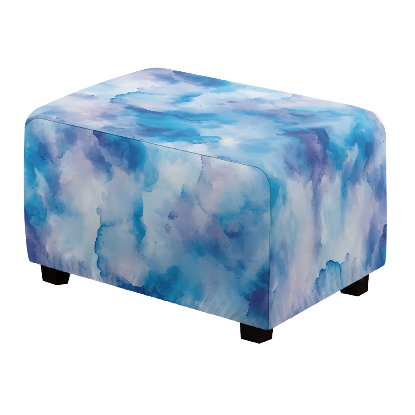 Xoenoiee Blue Marble Print Ottoman Cover Thick Ottoman Slipcover ...