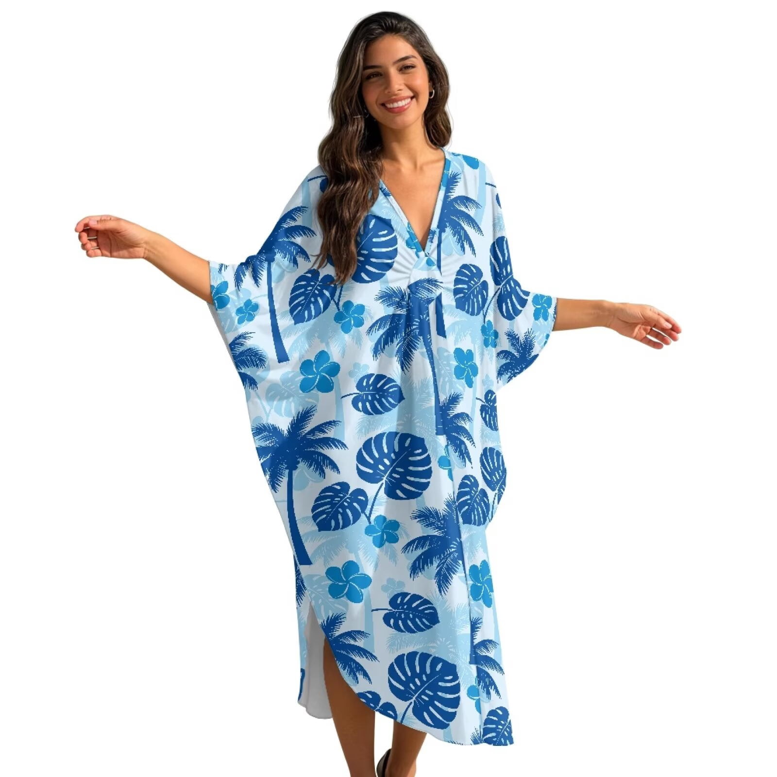 Xoenoiee Blue Monstera Palm Tree Print Moo-Moos for Women, Plumeria ...