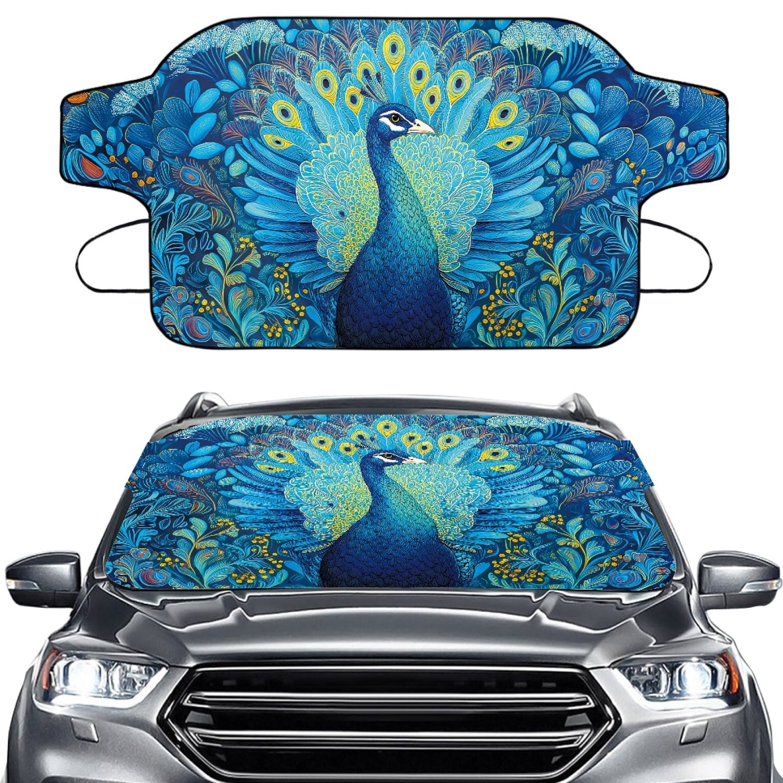 Xoenoiee Blue Peacock Print Car Snow Cover Windshield Cover for Ice and ...