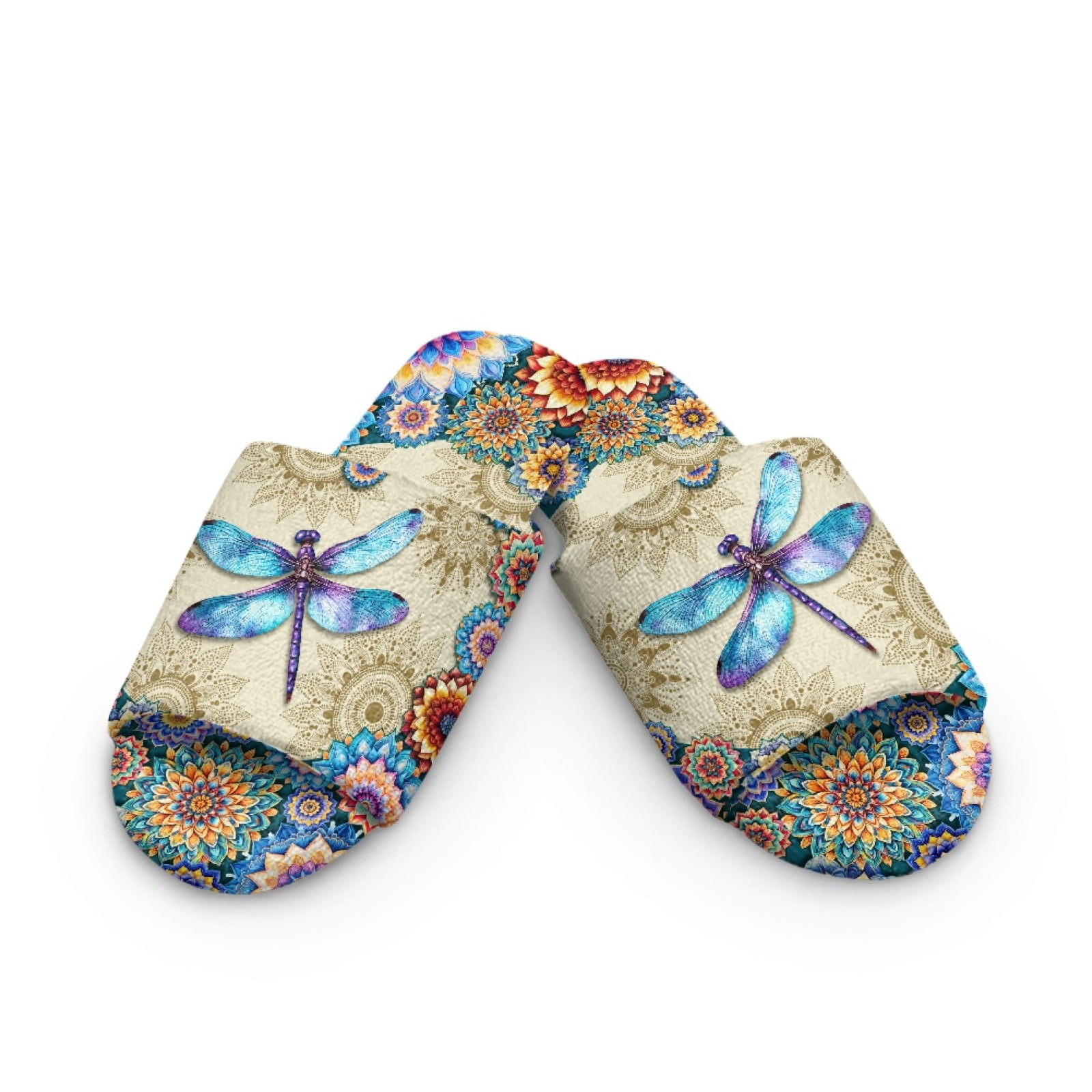 Xoenoiee Boho Mandala Dragonfly Print House Slippers Soft Plush Cozy ...