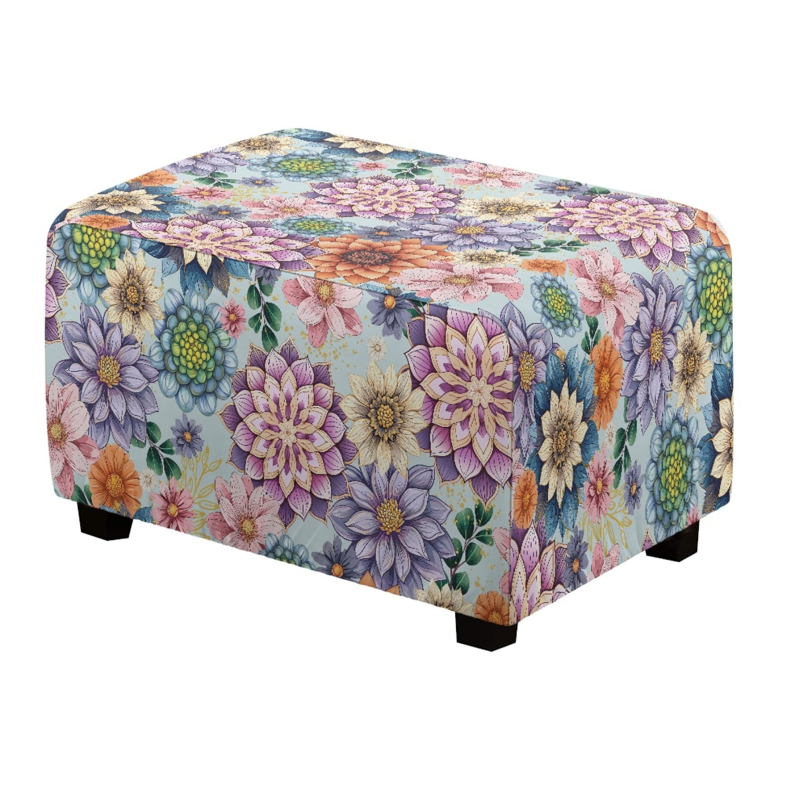 Xoenoiee Boho Mandala Flower Print Ottoman Cover Rectangle Waterproof ...