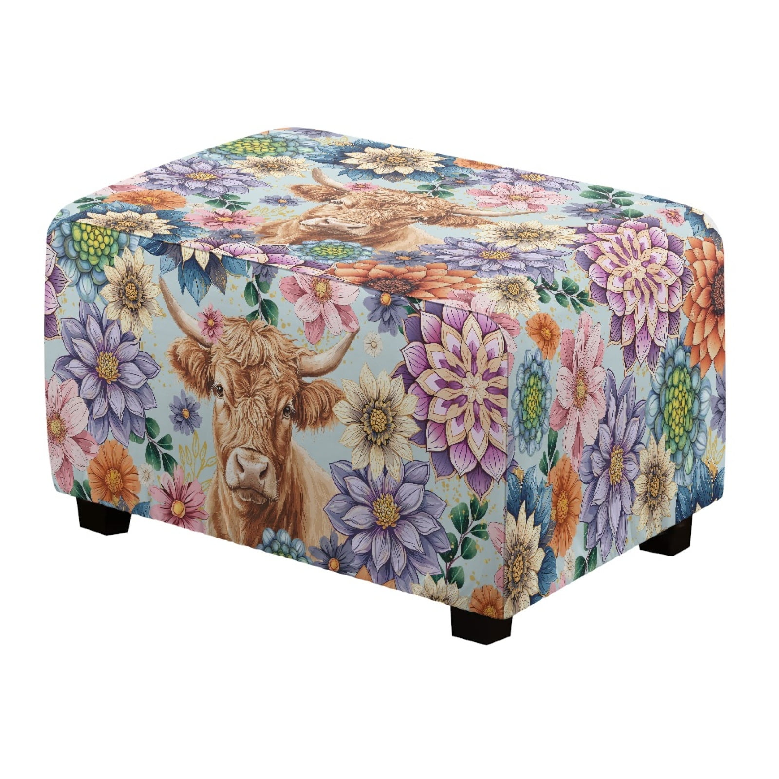 Xoenoiee Boho Mandala Highland Cattle Print Jacquard Ottoman Cover ...