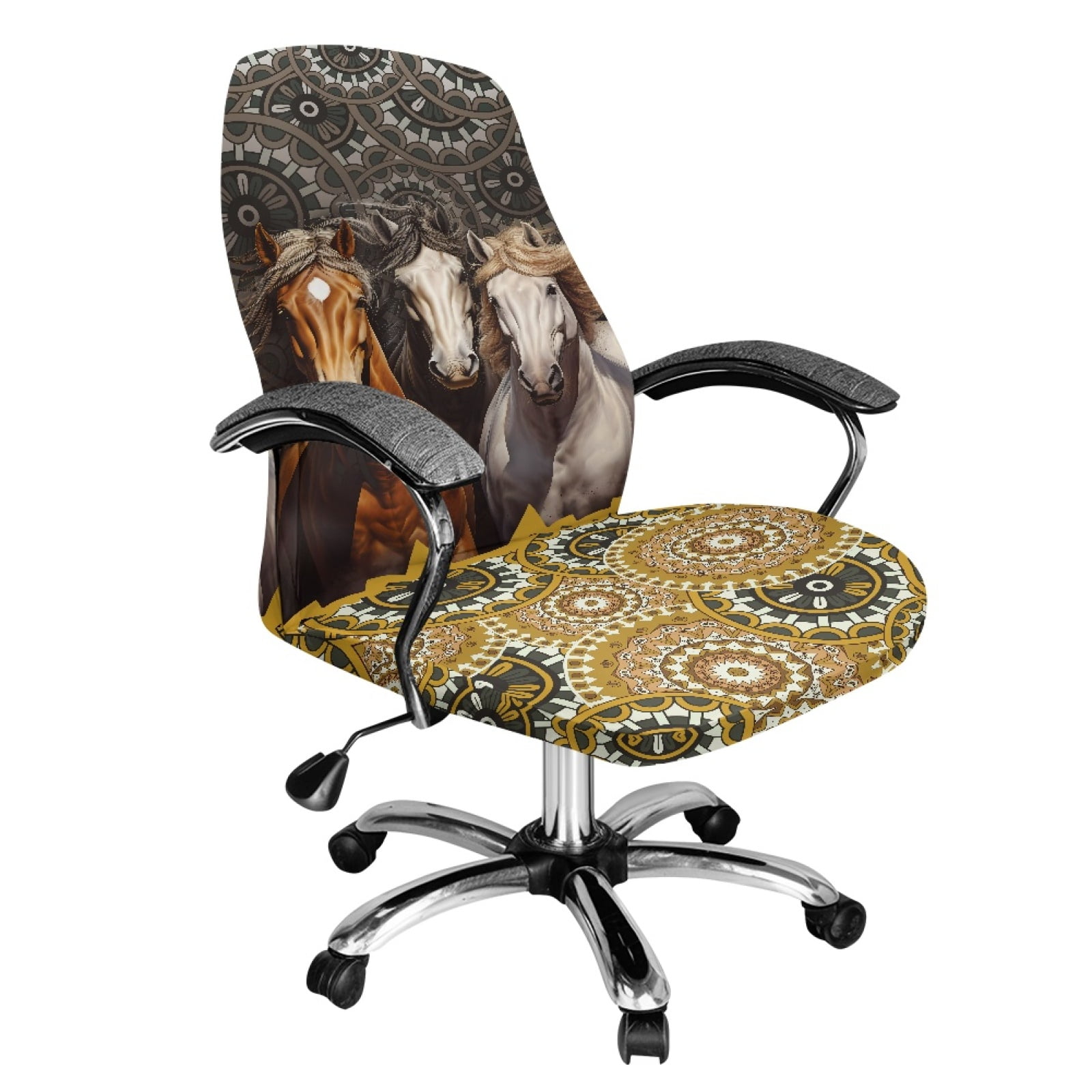 Xoenoiee Boho Mandala Horse Print Office Chair Cover Stretch Computer ...