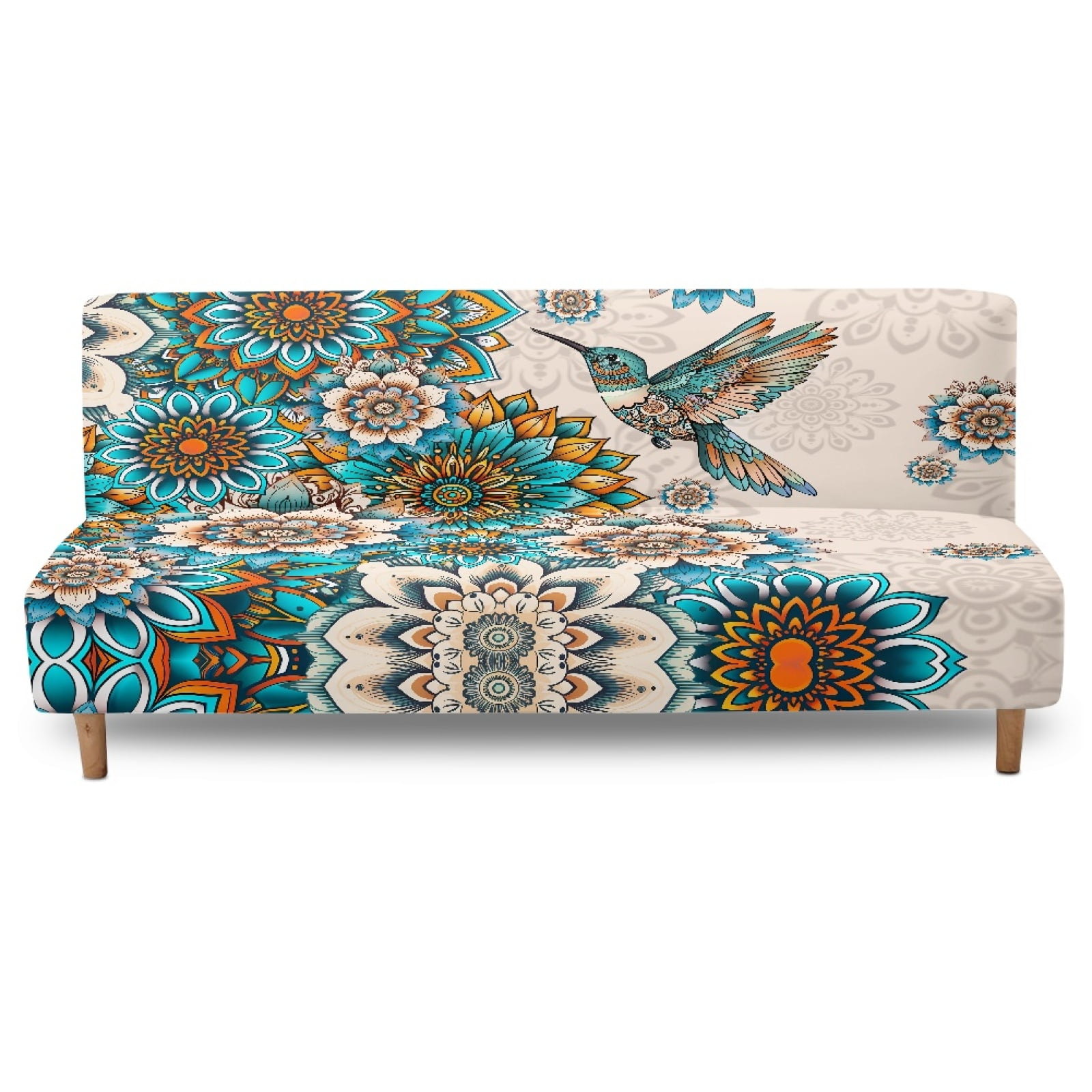 Xoenoiee Boho Mandala Hummingbird Print Stretch Armless Futon Cover ...