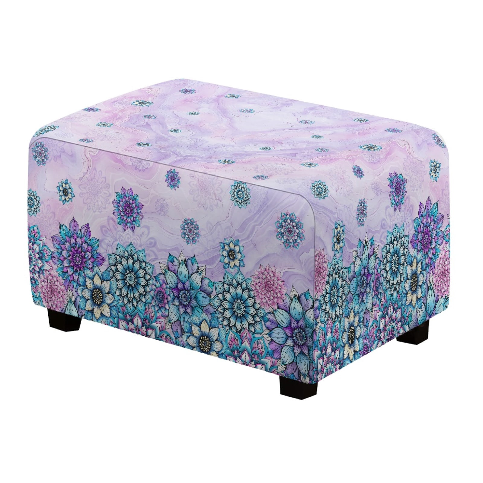 Xoenoiee Boho Mandala Marble Print Ottoman Cover, Soft Knitted Jacquard ...