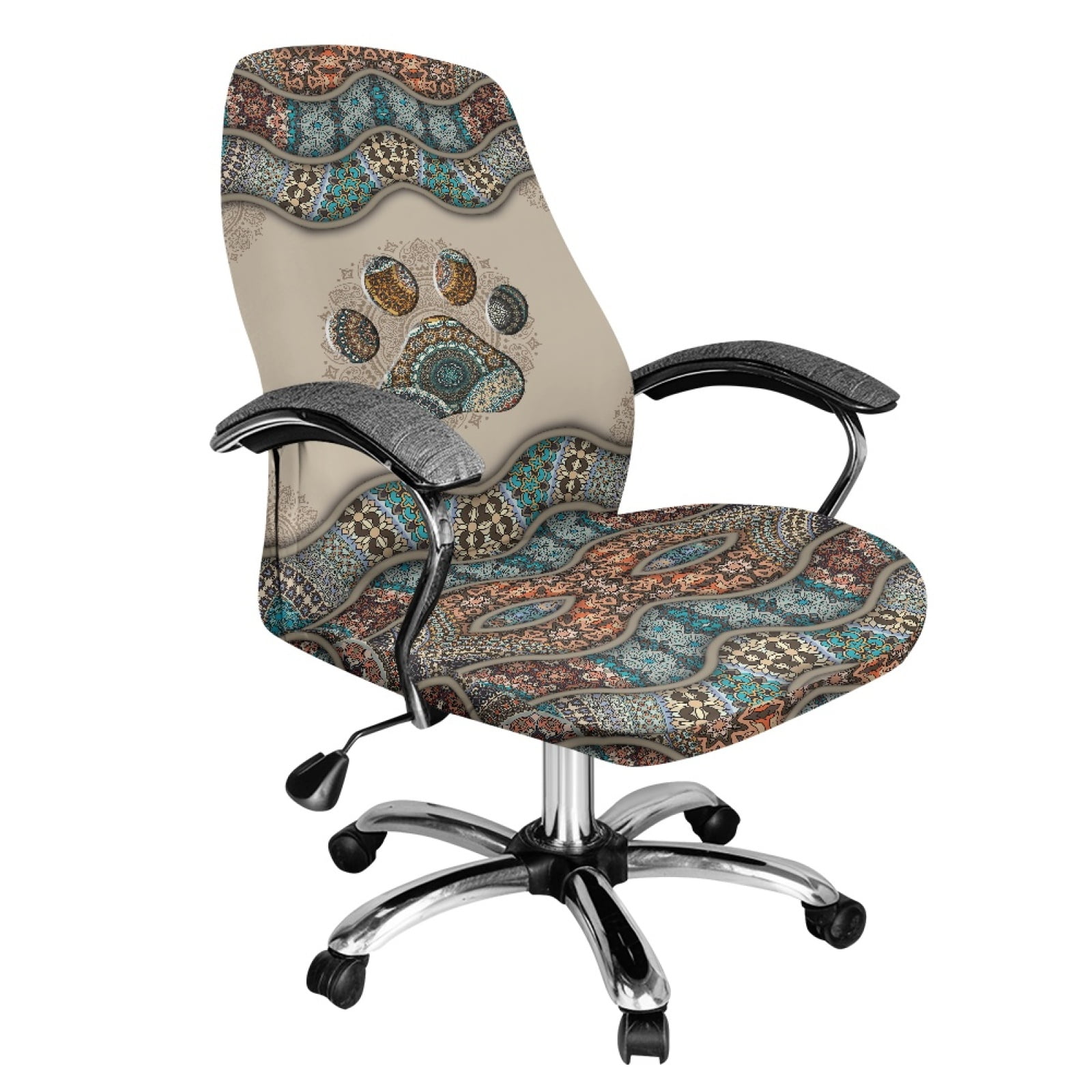 Xoenoiee Boho Paw Print Office Chair Cover Washable Stretchable Desk ...
