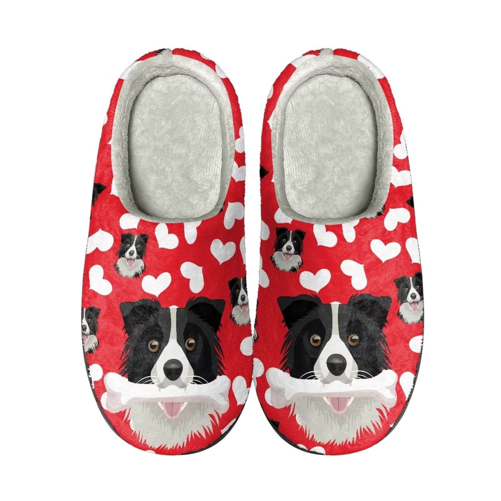 Xoenoiee Border Collie Bone Love Heart Pattern Cosy Slippers for Winter ...