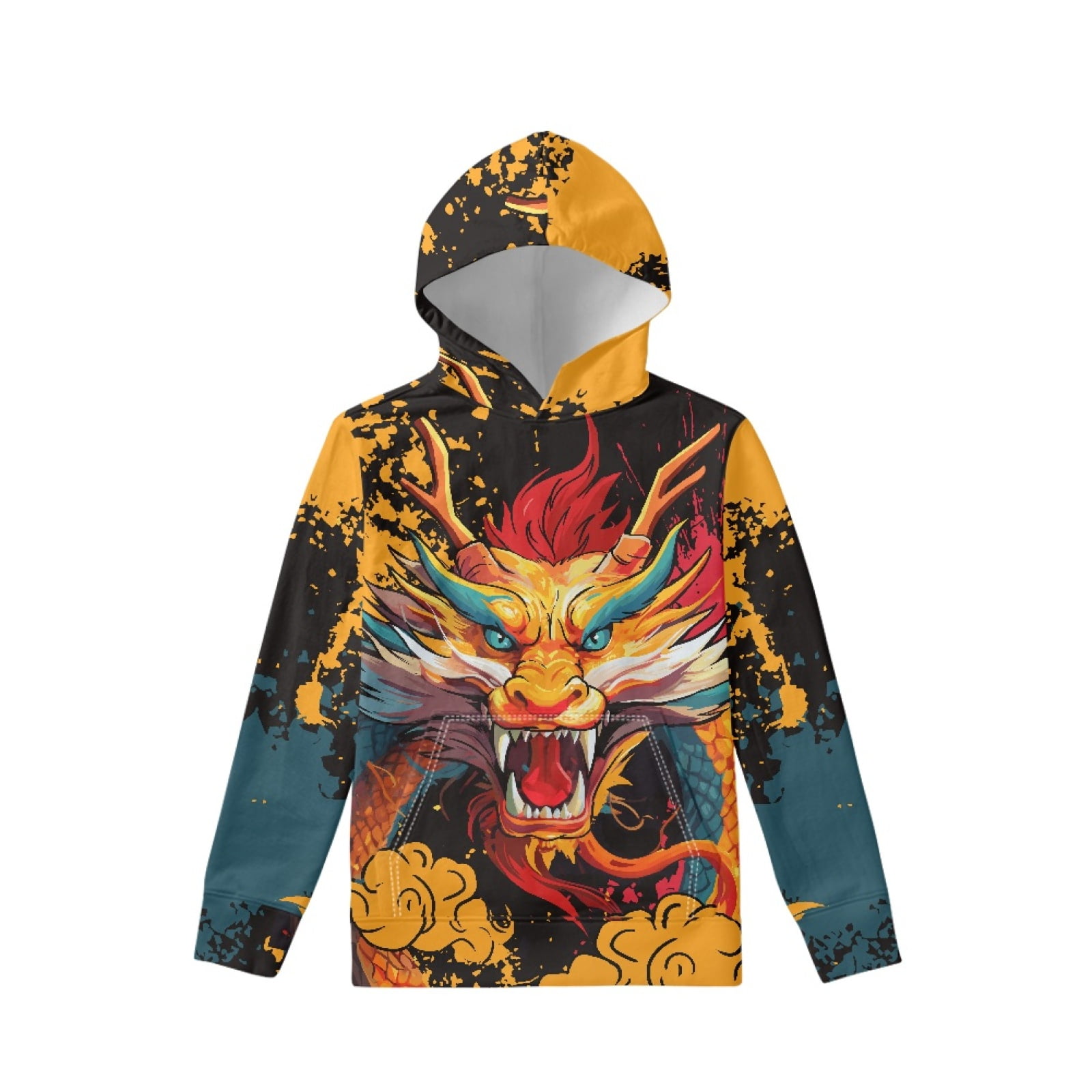 Xoenoiee Boys Hoodies Grunge Japanese Dragon Print Hooded Sweatshirt ...