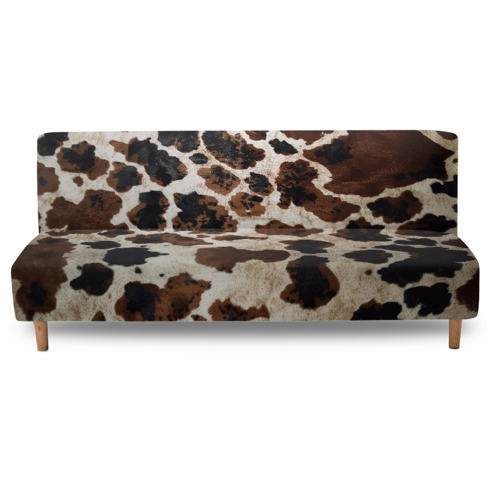 Xoenoiee Brown Cow Print Stretch Futon Slipcover Washable Armless Futon ...