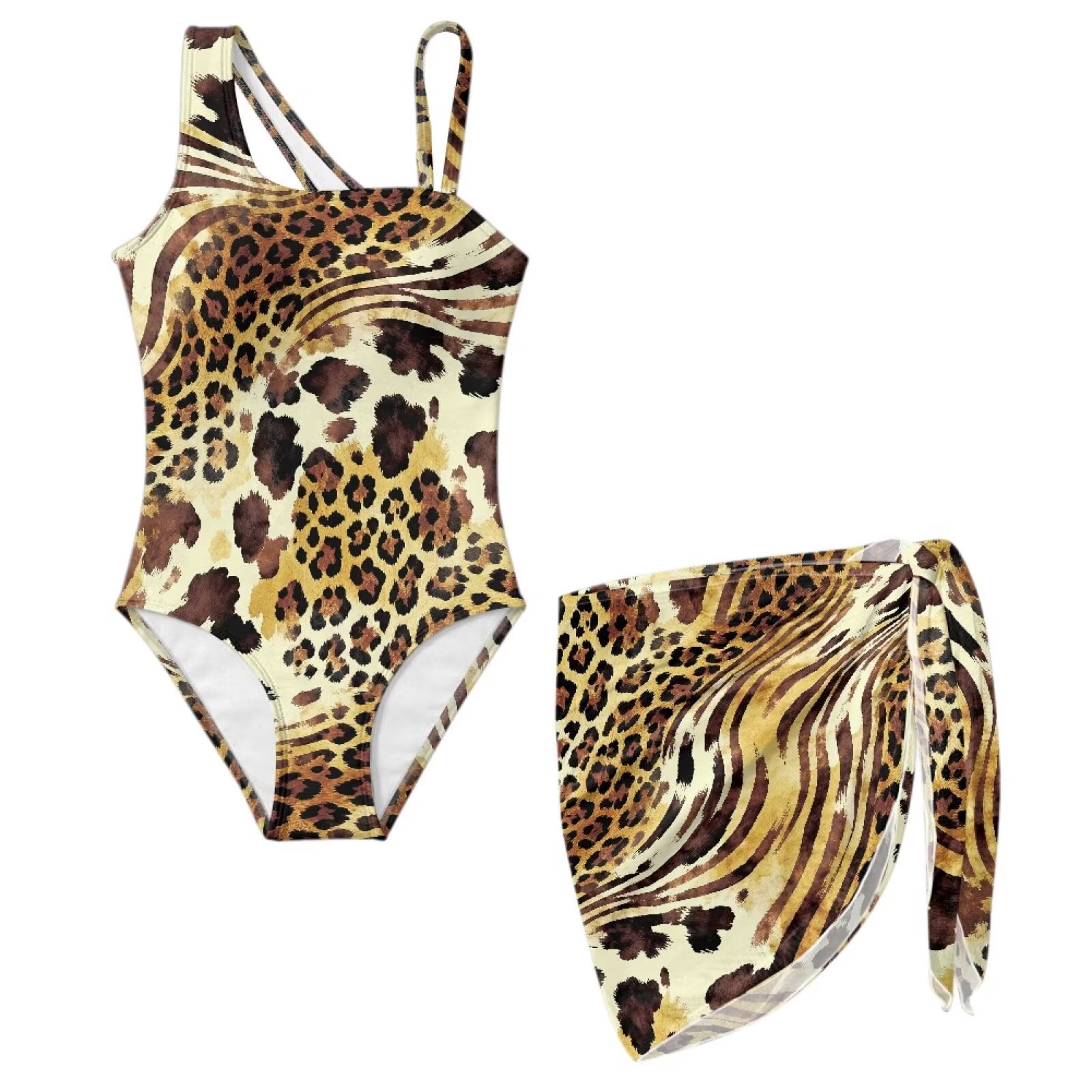 Xoenoiee Brown Leopard Cow Zebra Striped Pattern Girls One Piece ...
