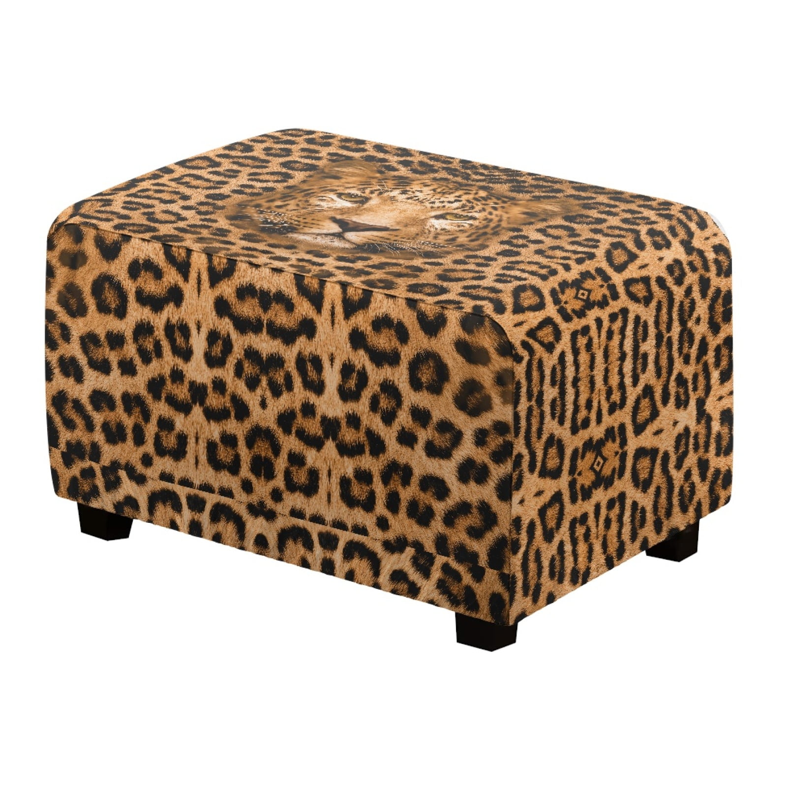 Xoenoiee Brown Leopard Print Ottoman Cover Stretch Rectangle Ottoman ...