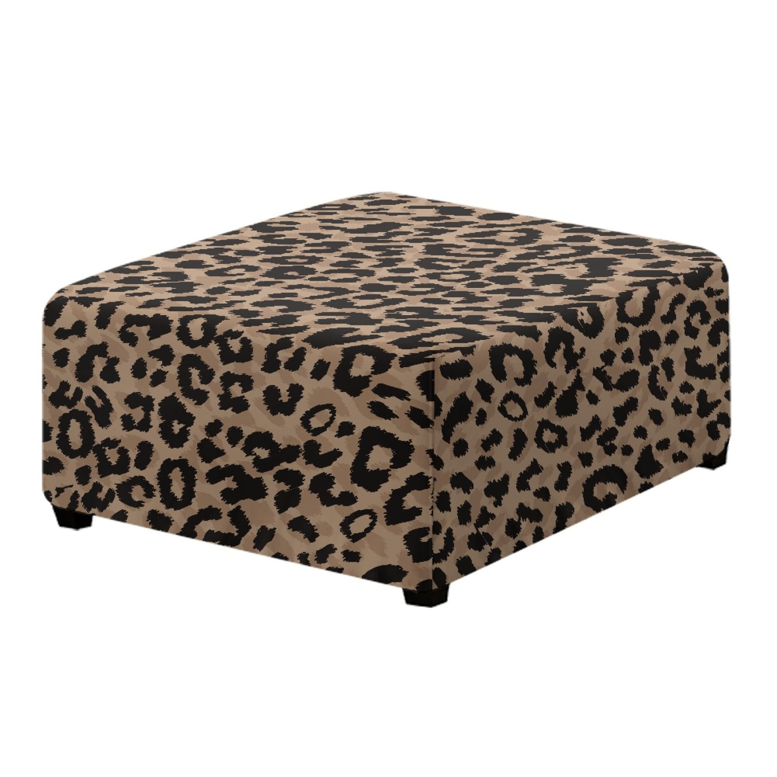 Xoenoiee Brown Leopard Print Square Ottoman Cover, Stretch Foot Stool ...