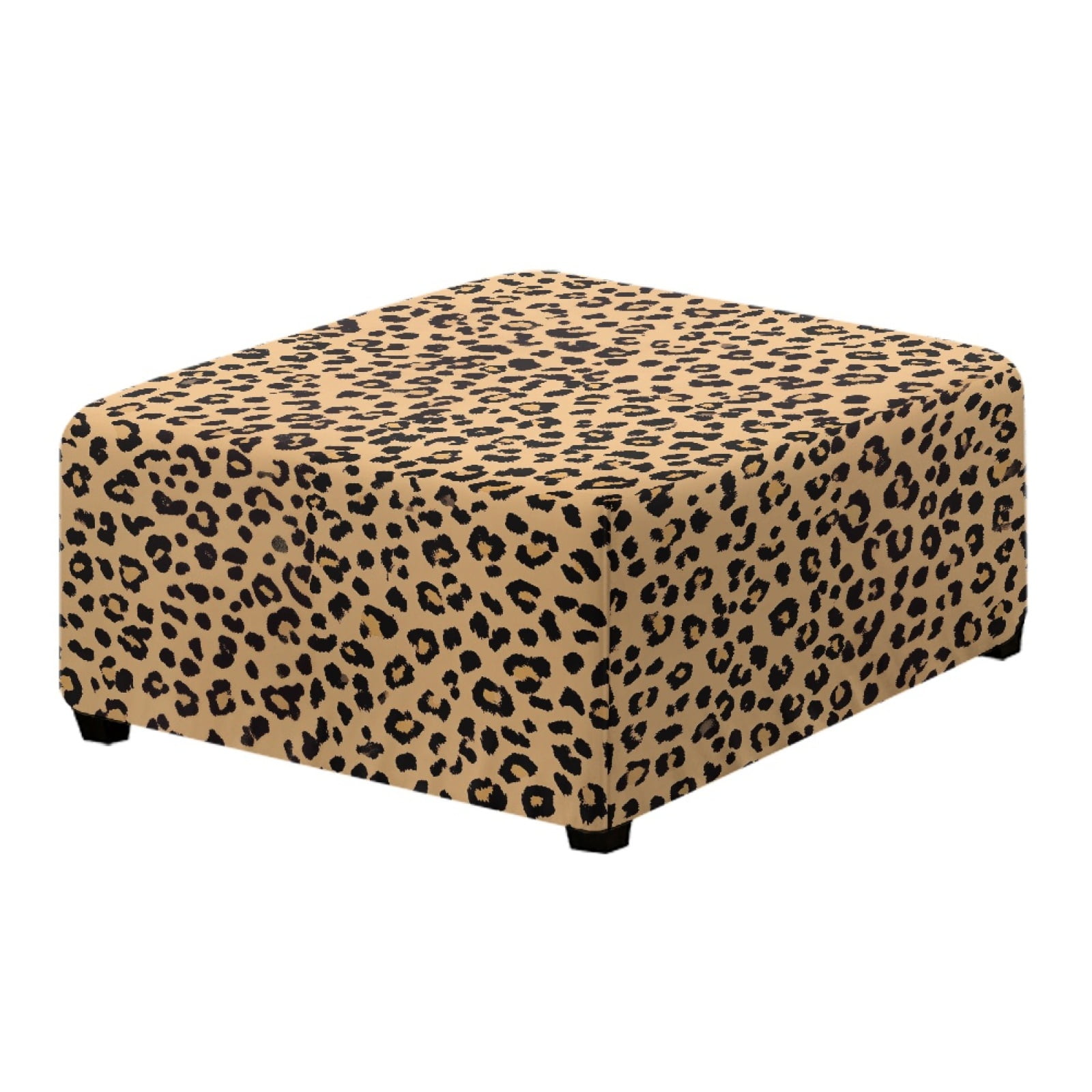 Xoenoiee Brown Leopard Print Stretch Square Ottoman Cover Washable ...