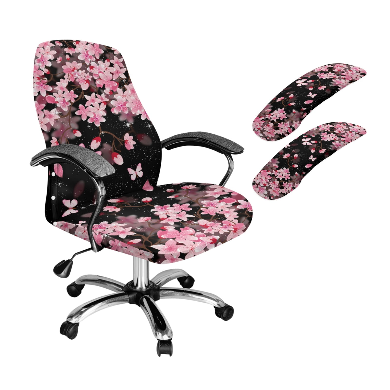 Xoenoiee Butterfly Cherry Blossom Print Office Chair Cover with Armrest ...